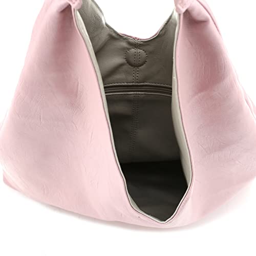 Reversible Large Oversized Vegan Leather Lightweight Simple Tote Handbag Purse (Taupe/Light-Taupe)