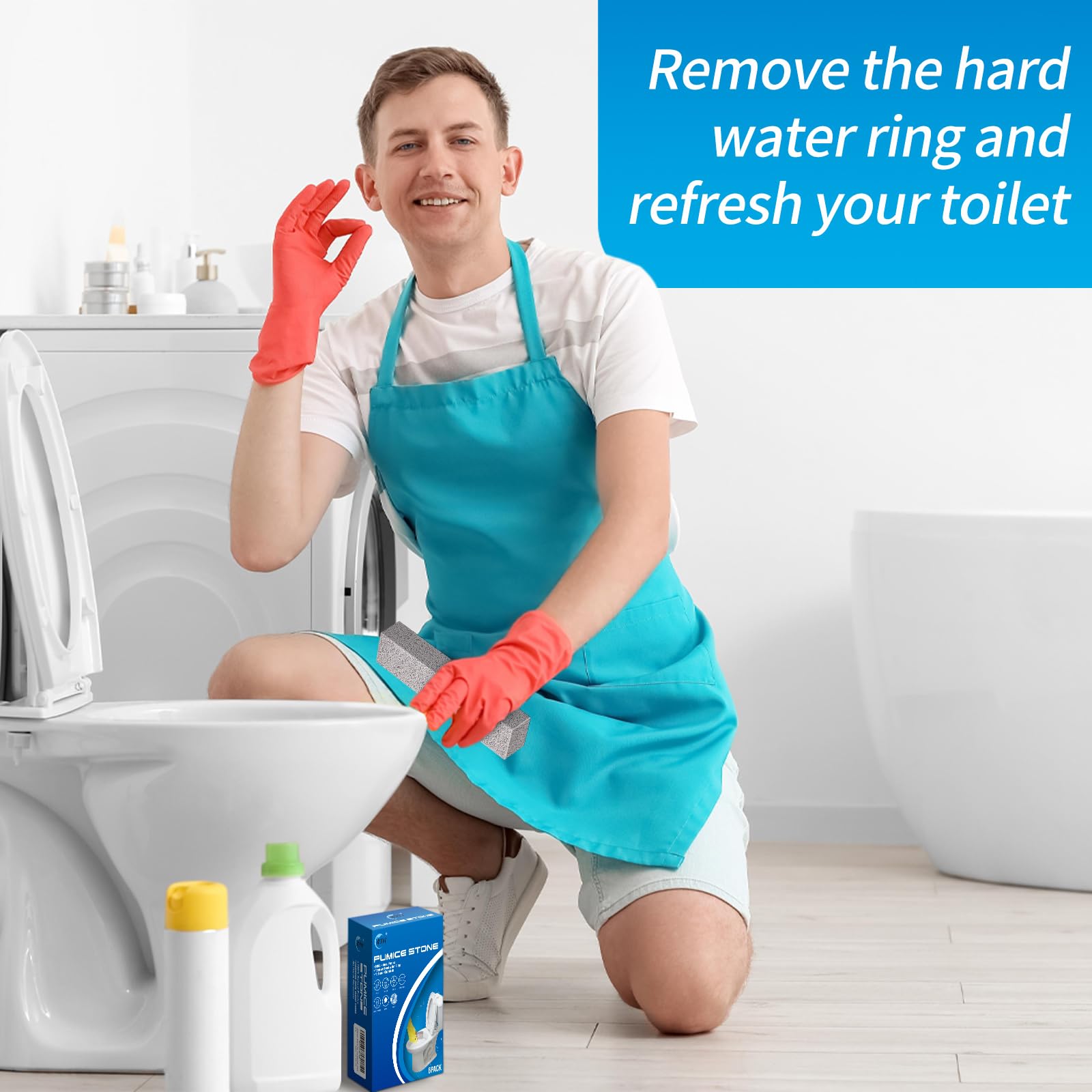 4TH Pumice Stone for Toilet Bowl Cleaning,Scouring Stick Powerfully Clean Away Limescale Stain,Hard Water Ring, Calcium Buildup,Iron&Rust. Remover for Tile/Bath-tub/Kitchen Sink/Grill - 6 Pack