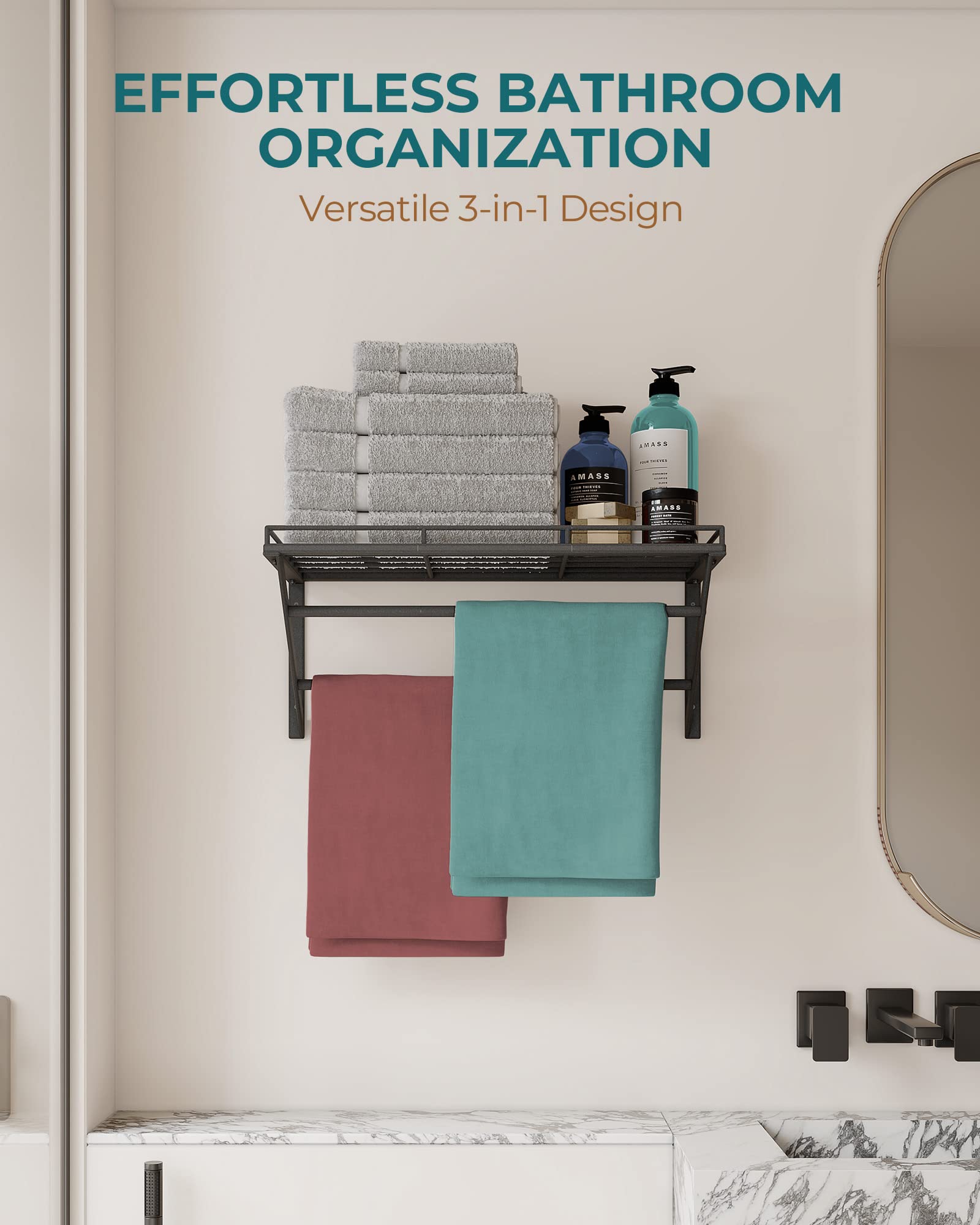 OROPY 23 Inch Wall Mounted Pot Rack Storage Shelf with 2 Tier Hanging Rails 12 S Hooks included, Ideal for Pans, Utensils, Cookware, Plant Black
