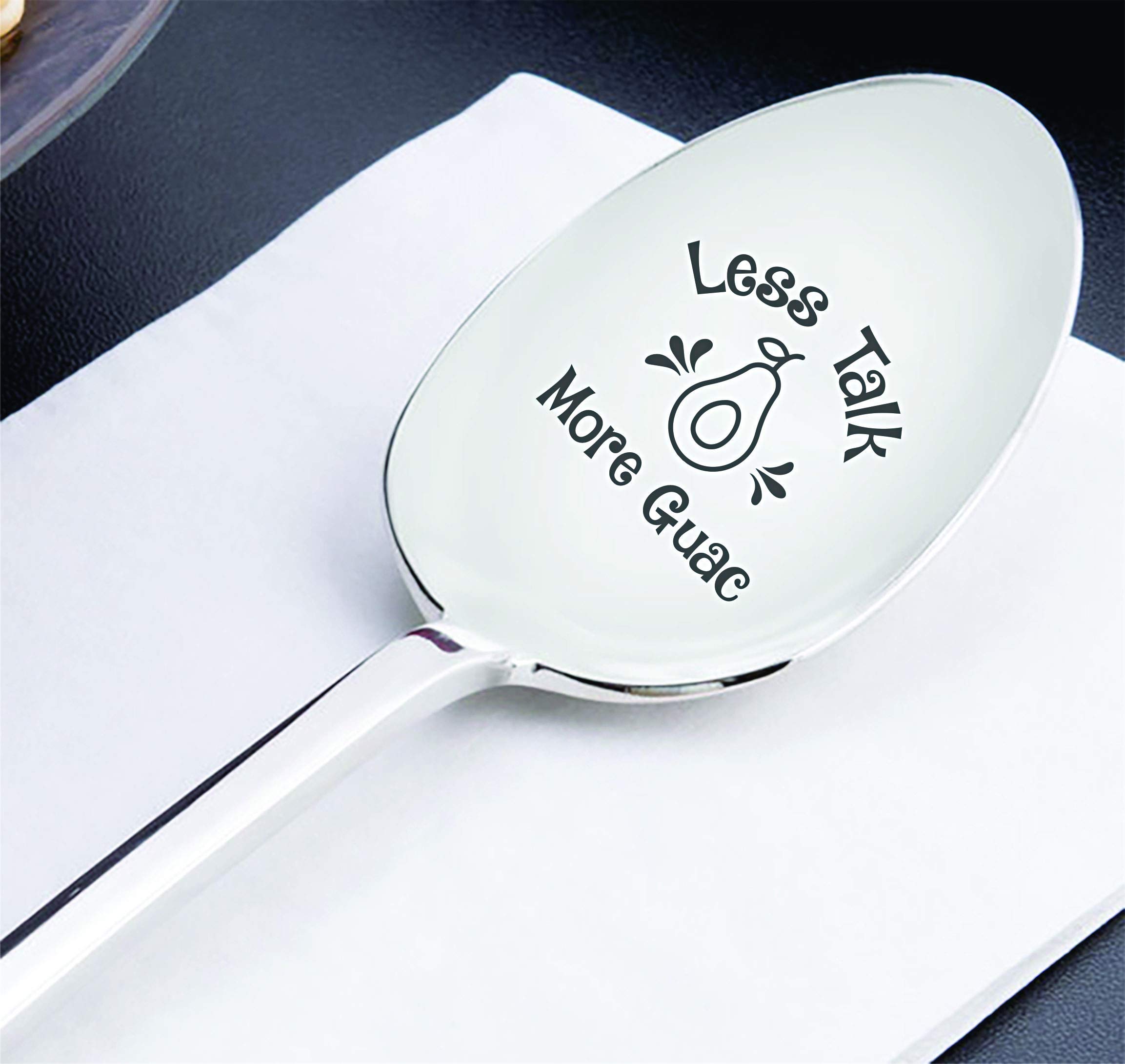 Avocado gift for avocado lover | Funny vegan gift kids | Children gift from dad/mom| Christmas gift ideas for Guacamole lover | Avocado gift Less talk more guac engraved spoon gift for men/women