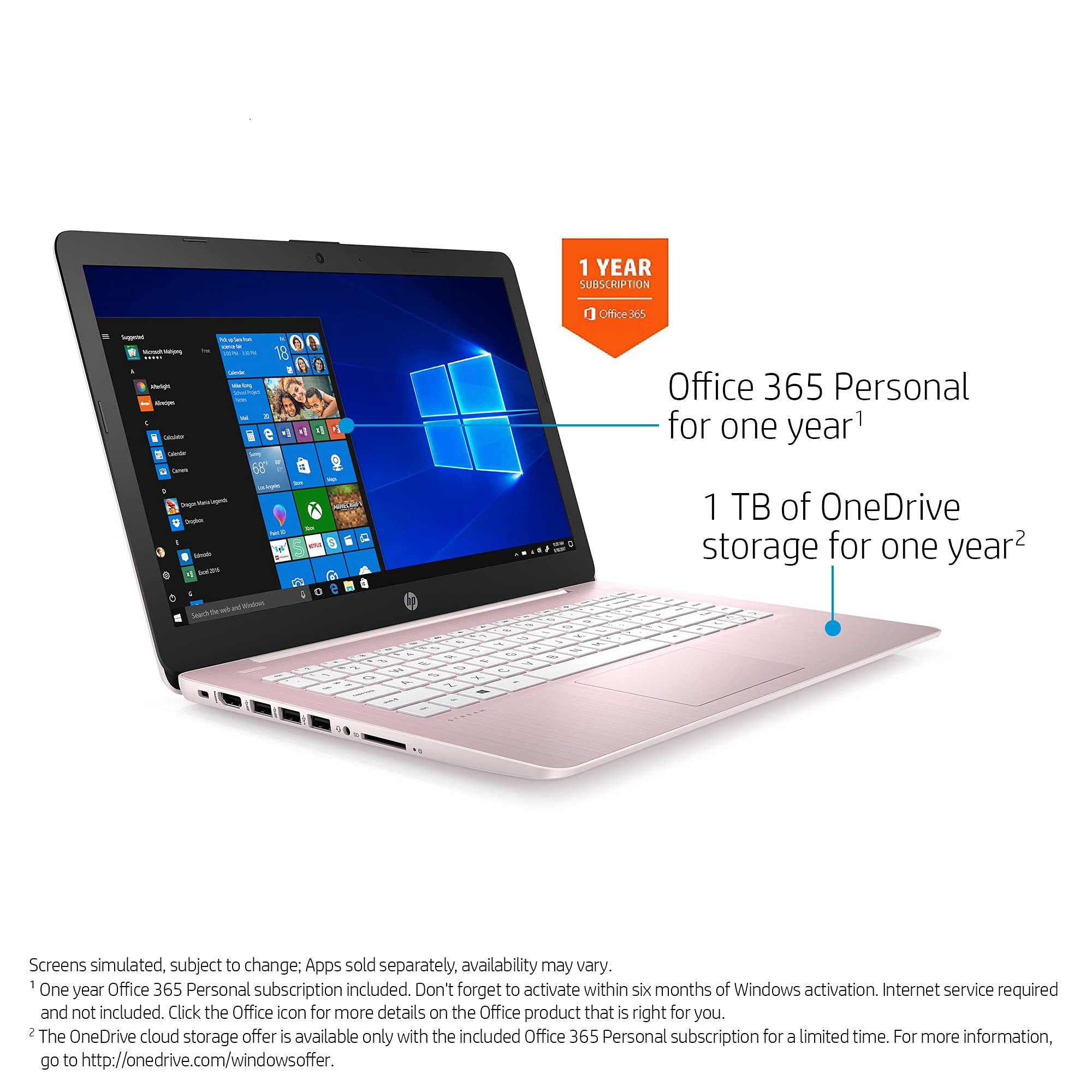 2021 HP Stream 14 inch Laptop, Intel Celeron N4020 Processor, 4GB RAM, 64GB eMMC, WiFi, Bluetooth, Webcam, HDMI, Windows 10 S with Office 365 for 1 Year + Fairywren Card (Rose Pink)