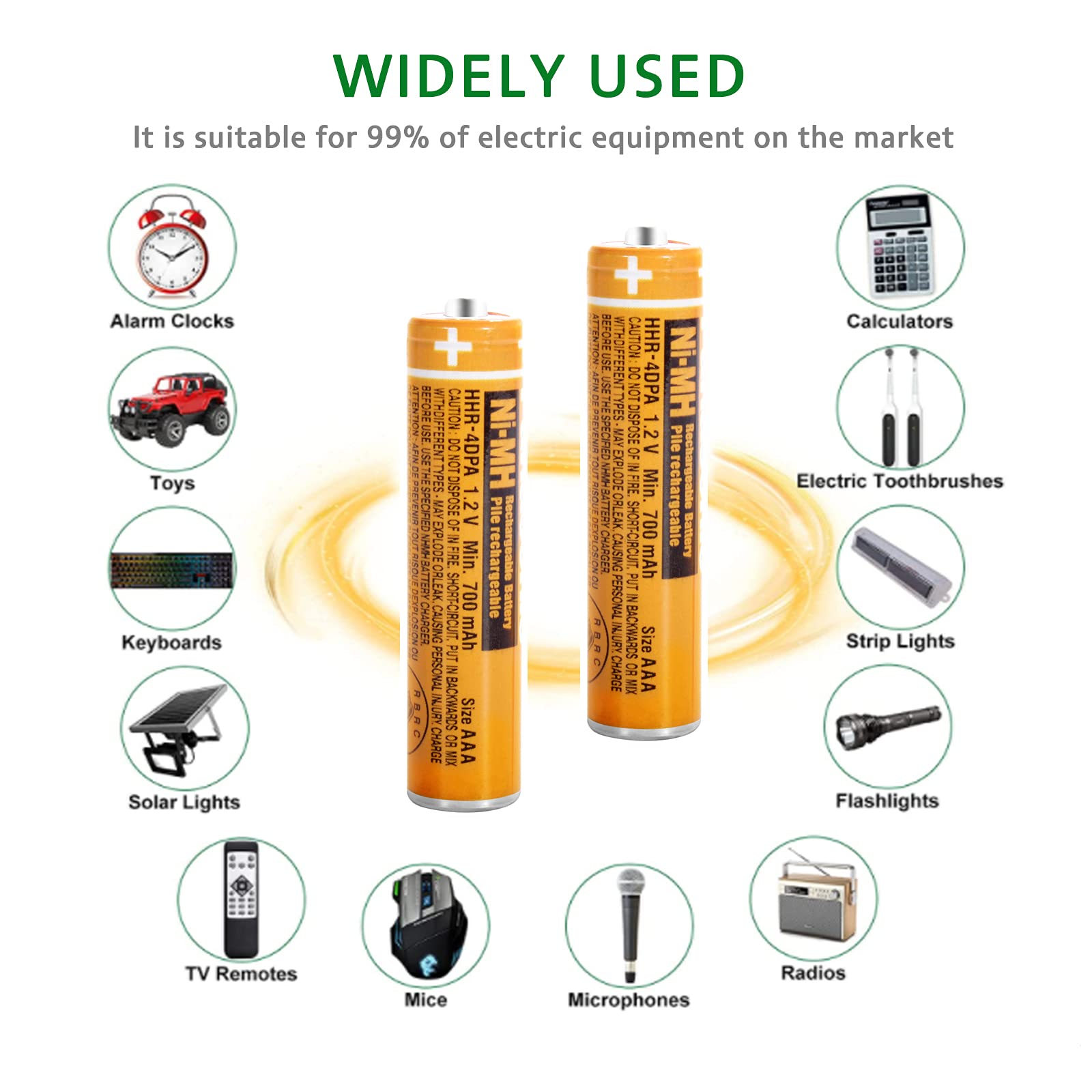 4 Pack HHR-4DPA NI-MH Rechargeable Battery for Panasonic 1.2V 700mAh AAA Battery for Cordless Phones
