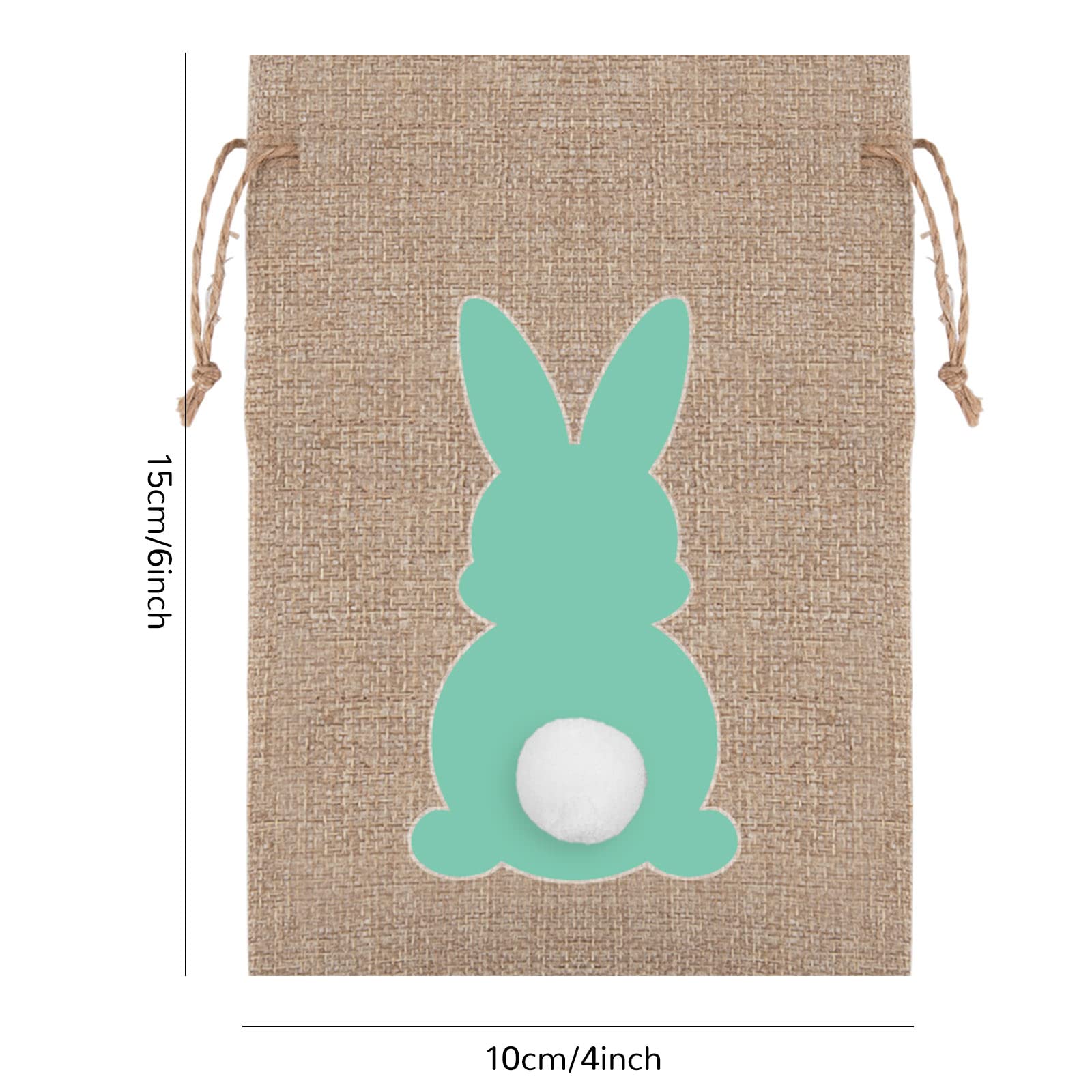 Whaline 24Pcs Easter Burlap Bag Drawstring Gift Bag Easter Bunny Rabbit Linen Jute Bag with Fluffy Tail Gift Pouch Bag Hunt Bag Party Favor Bag Chocolate Sweet Bags for Easter Birthday Treats Goodie