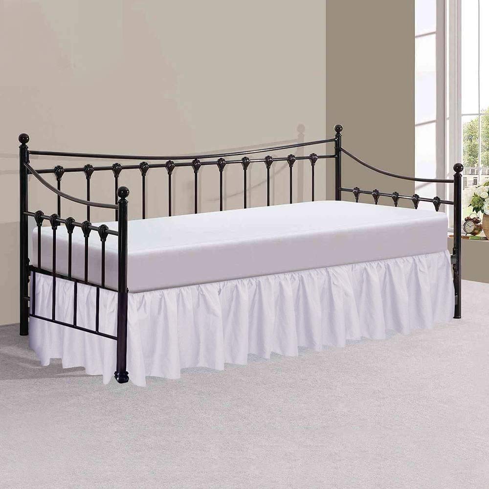 Daybed Skirt with Split Corners Twin Size Dust Ruffle Bedskirt - Bed Skirt for Day beds- Split Corners, Ruffle Gather- Genuine Poly Cotton/Microfiber - 21 Inch Bed Skirt Twin Size White Bed Skirts