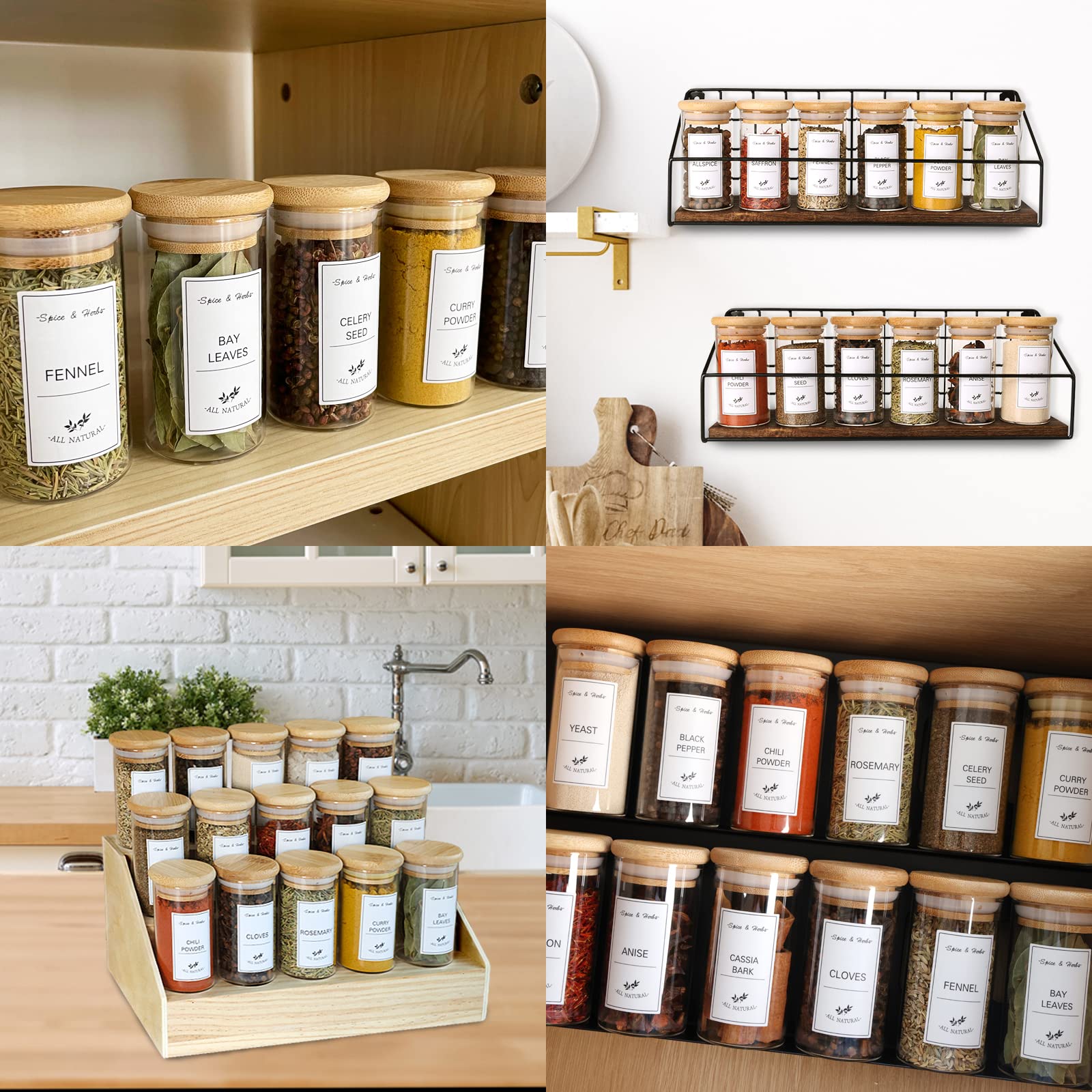 CUCUMI 36pcs Spice Containers with Bamboo Lids 4oz Glass Spice Jars with Labels and Chalk Marker, Seasoning Storage Containers for Spice Rack, Cabinet and Drawer