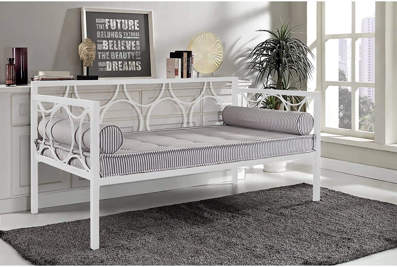 Daybed Skirt with Split Corners Twin Size Dust Ruffle Bedskirt - Bed Skirt for Day beds- Split Corners, Ruffle Gather- Genuine Poly Cotton/Microfiber - 21 Inch Bed Skirt Twin Size White Bed Skirts