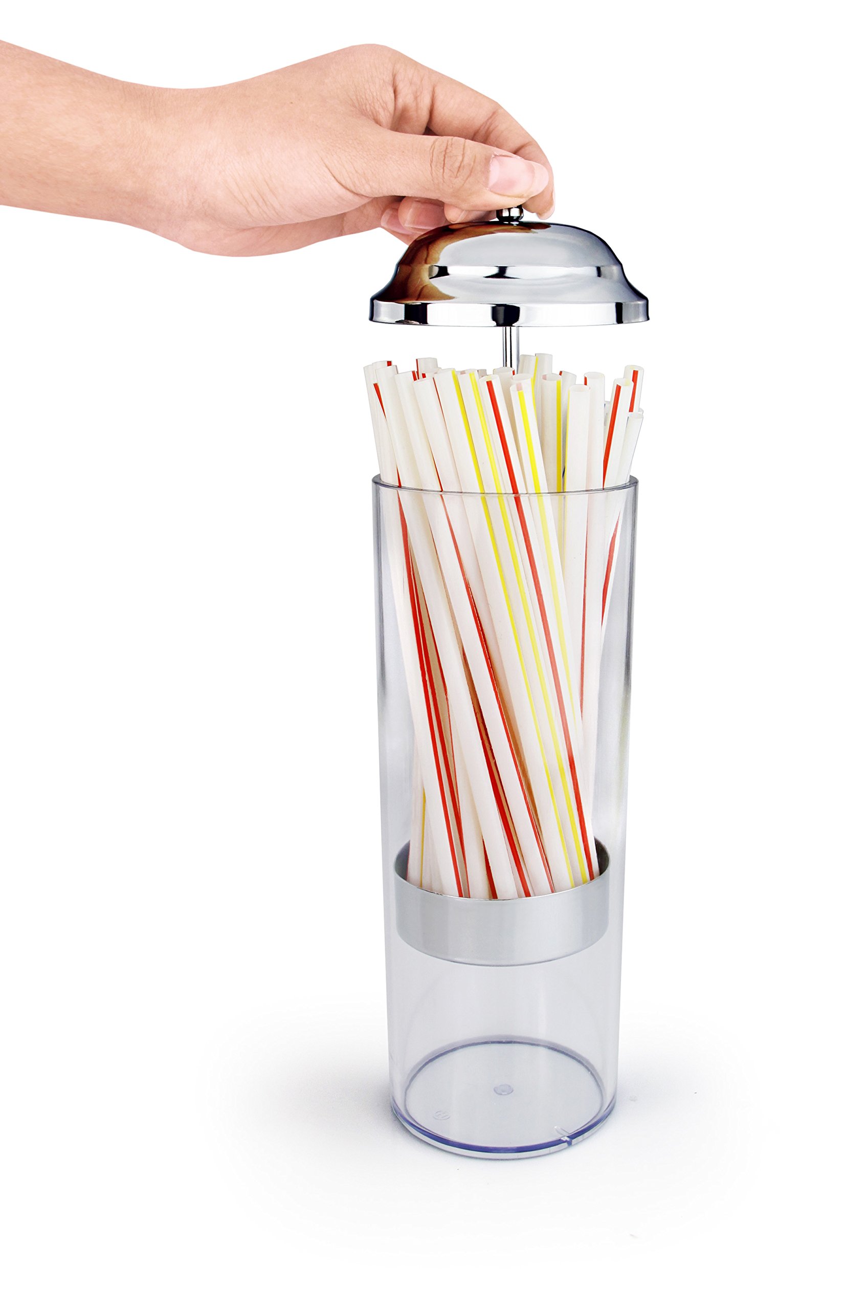 New Star Foodservice 26641 Stainless Steel Straw Dispenser, 3.5-Inch by 10.6-Inch, Clear
