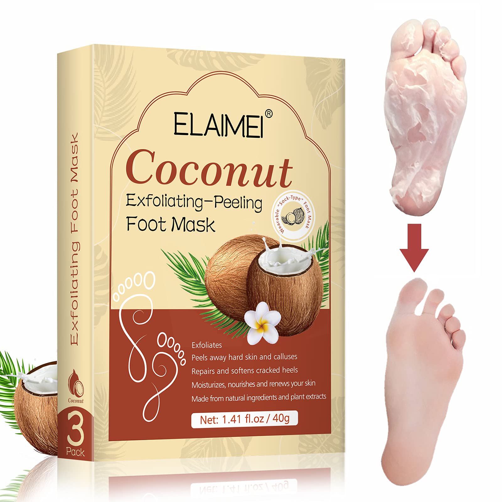 Foot Peel Mask 3 Pack-Feet Peeling Mask,Exfoliating Peeling Foot Mask,Foot Peel Exfoliator Remove,Peel Off Calluses & Dead Skin,Make Your Feet Baby Soft,Exfoliating Peeling Natural Treatment