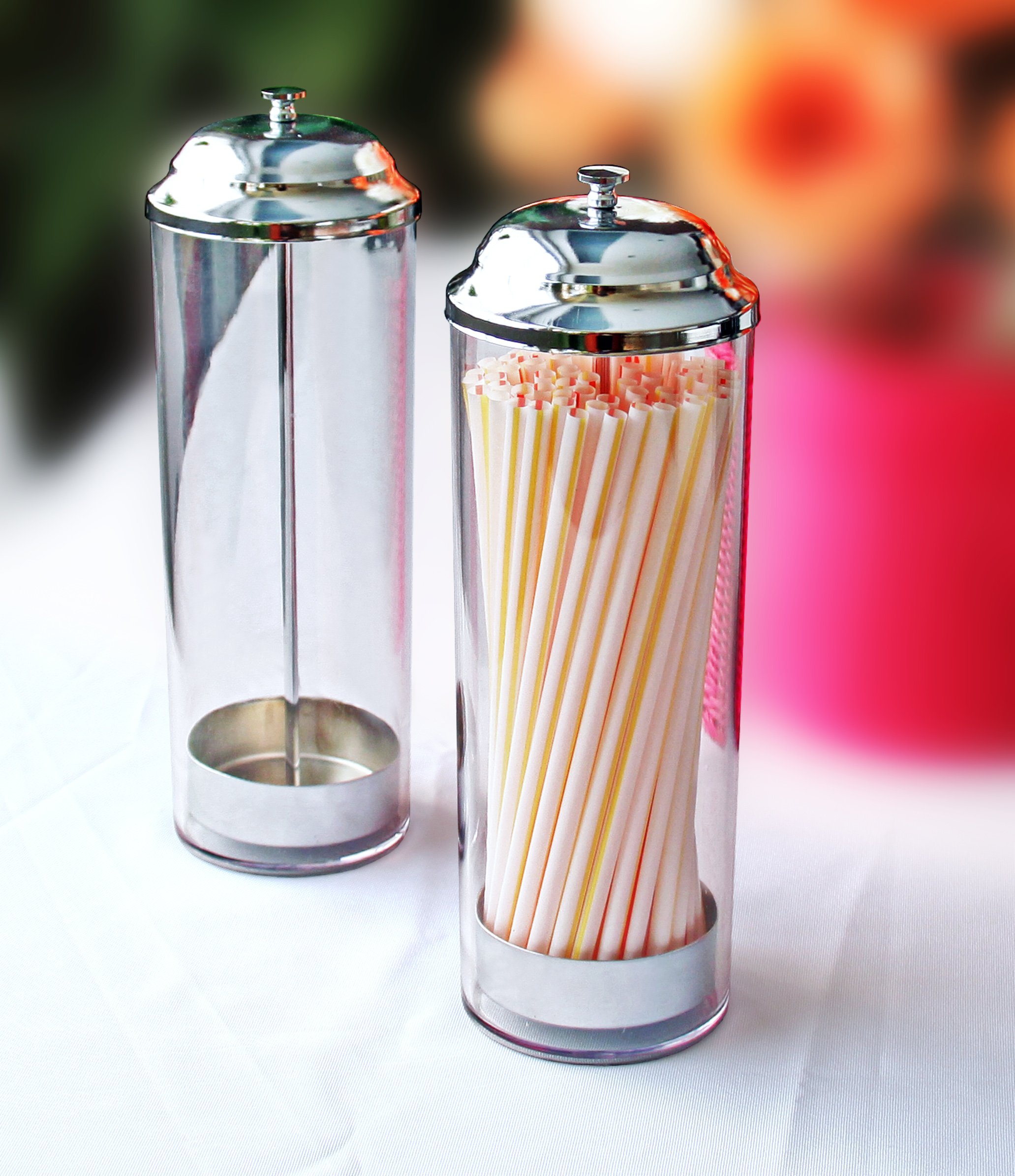 New Star Foodservice 26641 Stainless Steel Straw Dispenser, 3.5-Inch by 10.6-Inch, Clear