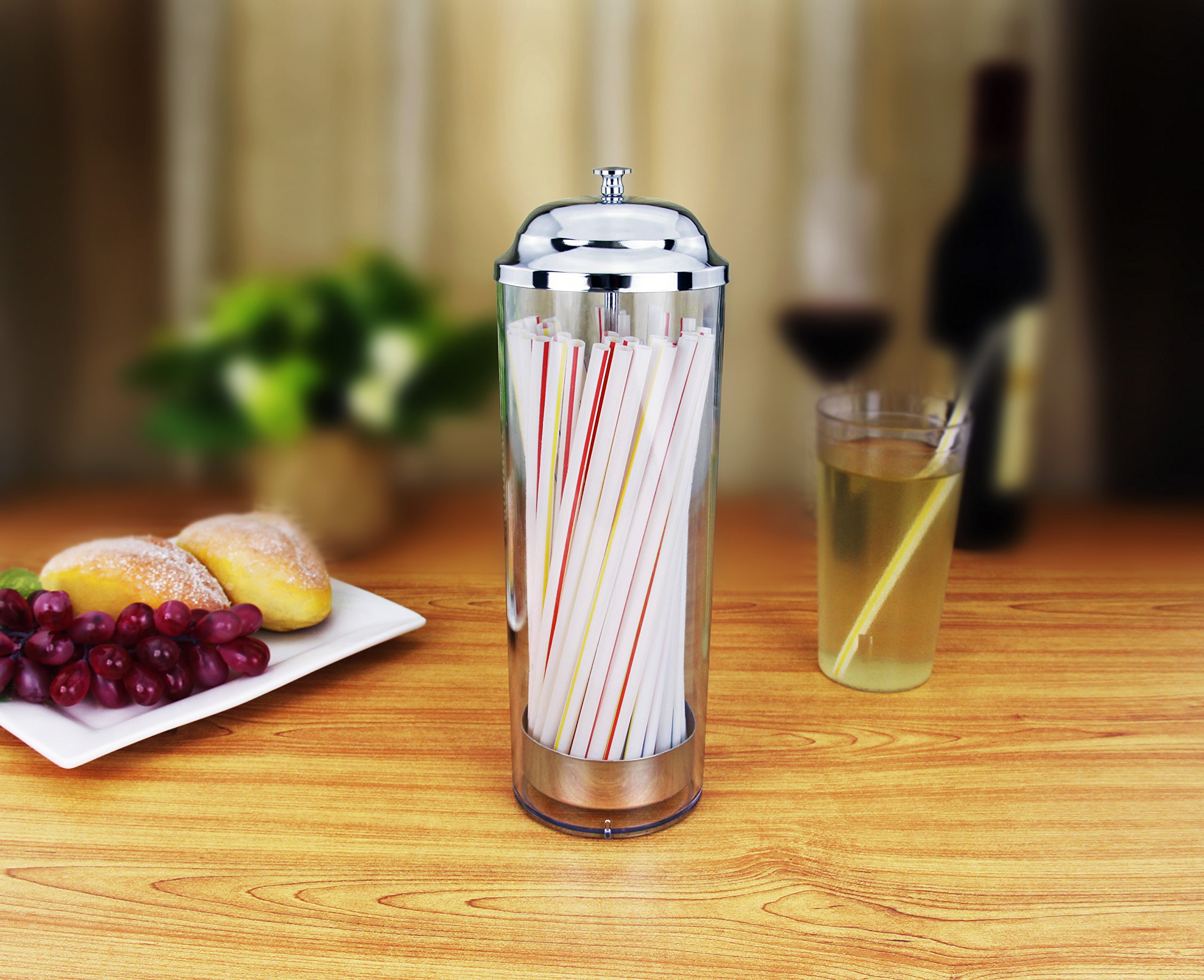 New Star Foodservice 26641 Stainless Steel Straw Dispenser, 3.5-Inch by 10.6-Inch, Clear