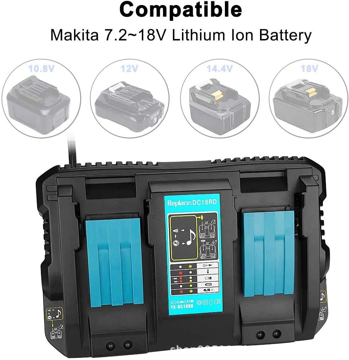 Replacement Lithium Ion Battery Charger for Makita DC18RD BL1830 BL1840 BL1860 BL1815 BL1430 BL1450 BL1440 BL1850 Makita 14.4V 18V LXT Battery Charger