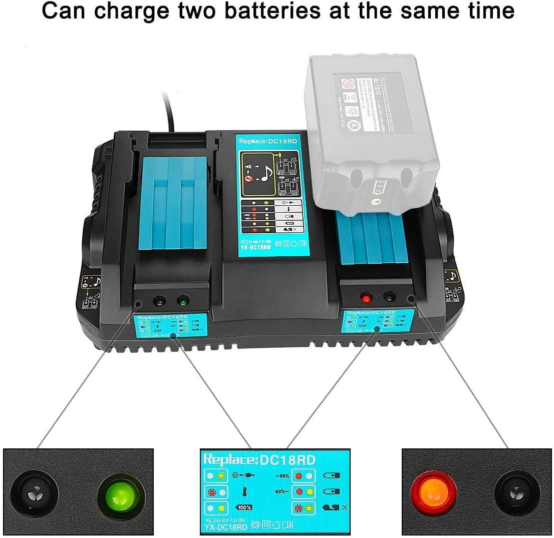 Replacement Lithium Ion Battery Charger for Makita DC18RD BL1830 BL1840 BL1860 BL1815 BL1430 BL1450 BL1440 BL1850 Makita 14.4V 18V LXT Battery Charger