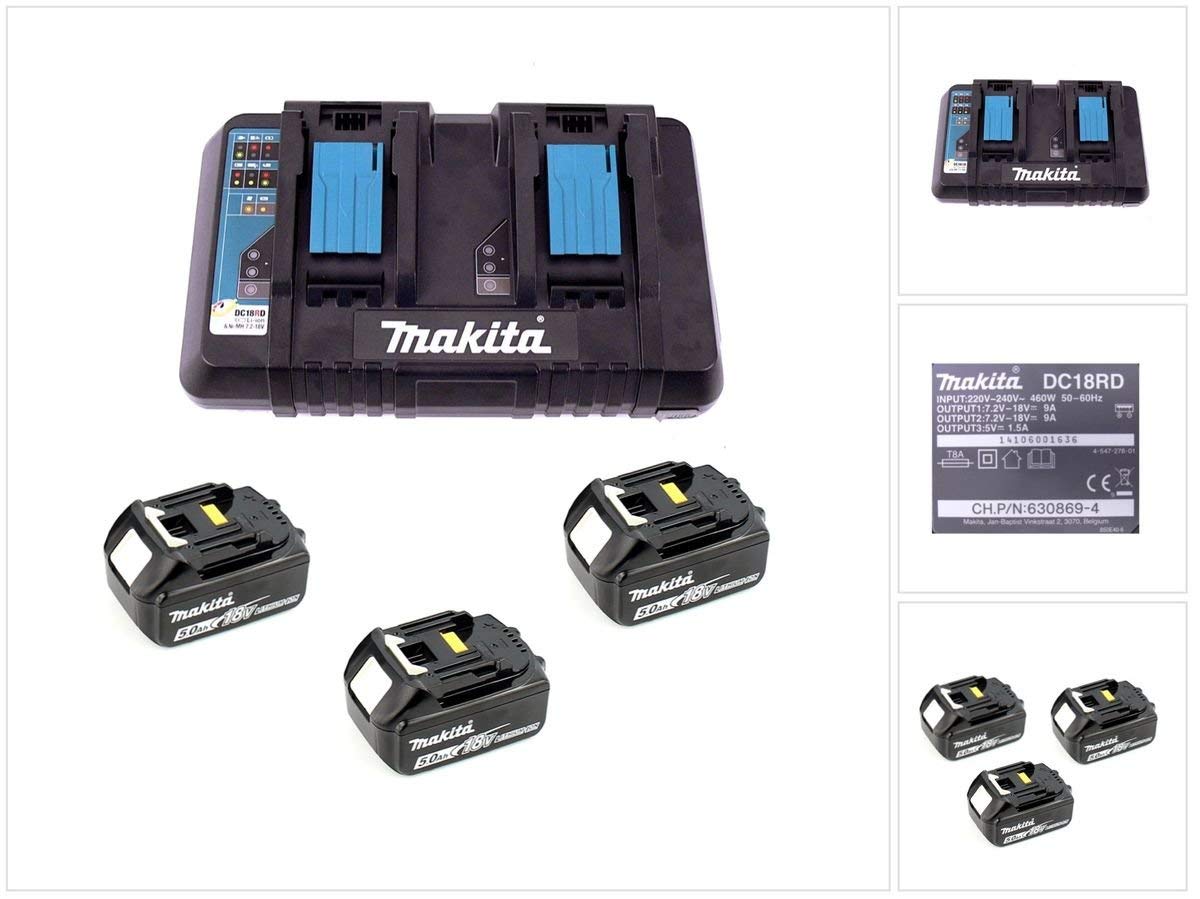 Makita - Power supply kit, DC18RD dual charger, 3 x 18V-5Ah batteries, 198458-6