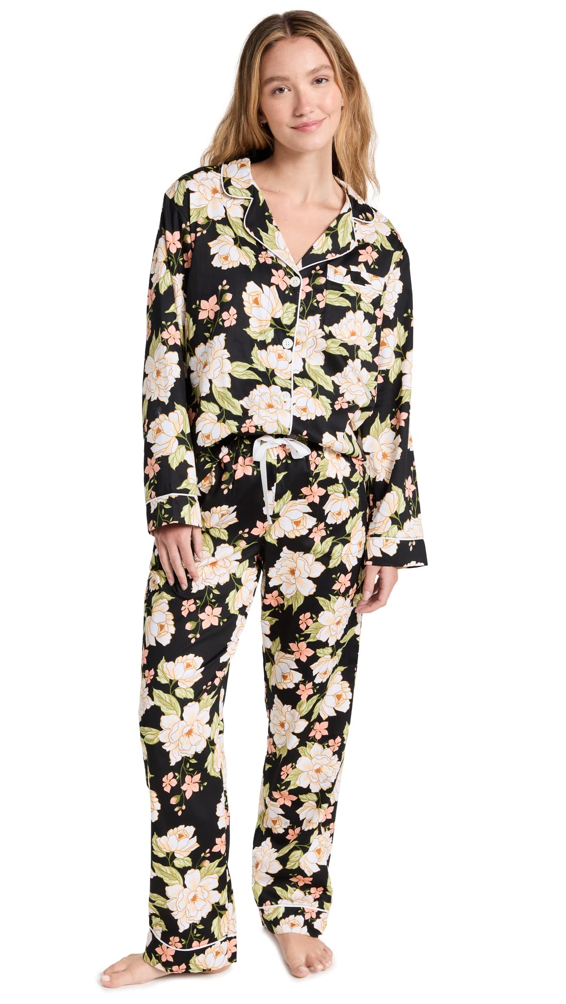BedHead Pajamas Women's Long Sleeve Classic PJ Set, One Fine Day, Black, Floral, S