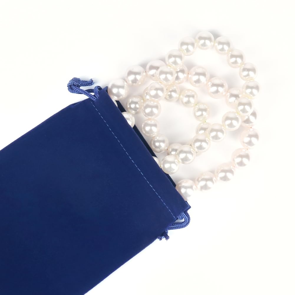 HRX Package 20pcs Velvet Jewelry Bags, 5x7 inch Blue Cloth Gift Drawstring Pouches Baggies Sacks for Dice Ornament