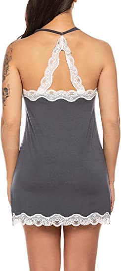 Avidlove Slip Lingerie Sexy Chemise Nightgown Babydoll Soft Sleepwear(Grey,L)