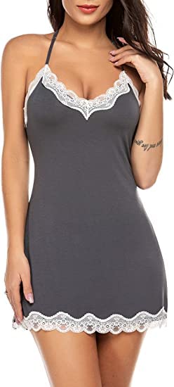 Avidlove Slip Lingerie Sexy Chemise Nightgown Babydoll Soft Sleepwear(Grey,L)