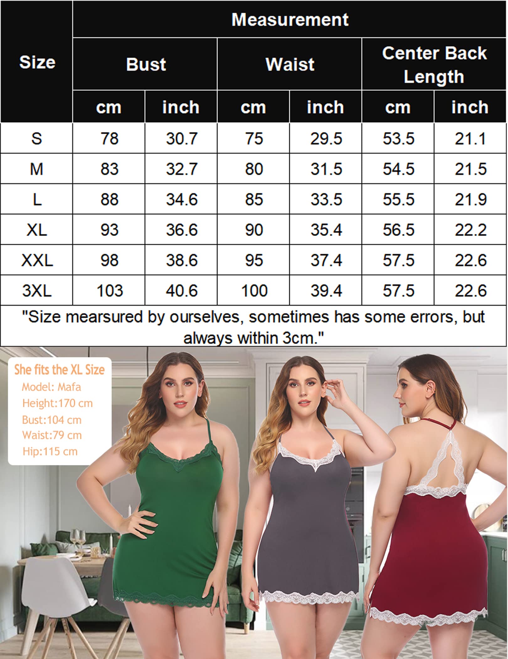 Avidlove Slip Lingerie Sexy Chemise Nightgown Babydoll Soft Sleepwear(Grey,L)