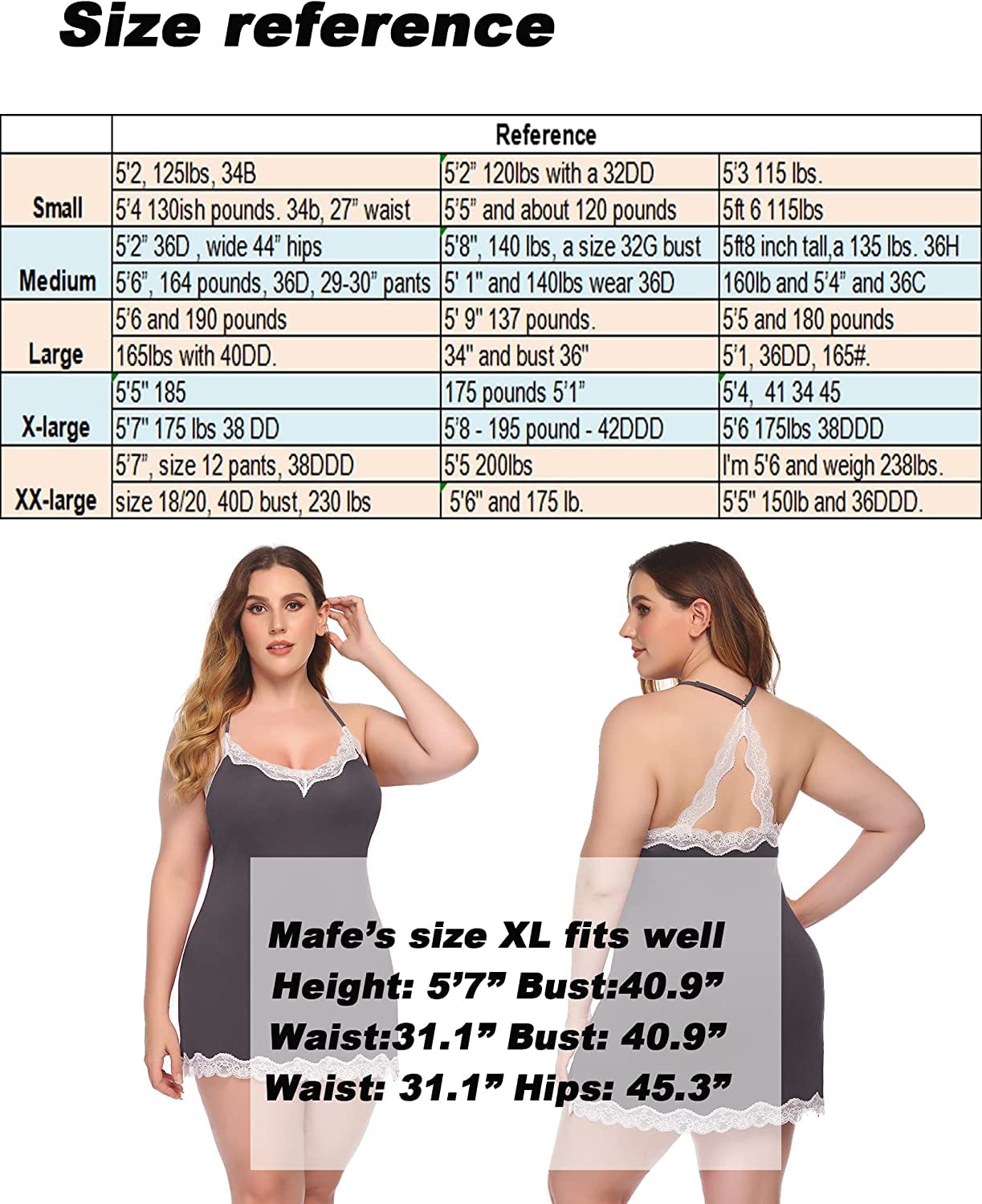 Avidlove Slip Lingerie Sexy Chemise Nightgown Babydoll Soft Sleepwear(Grey,L)