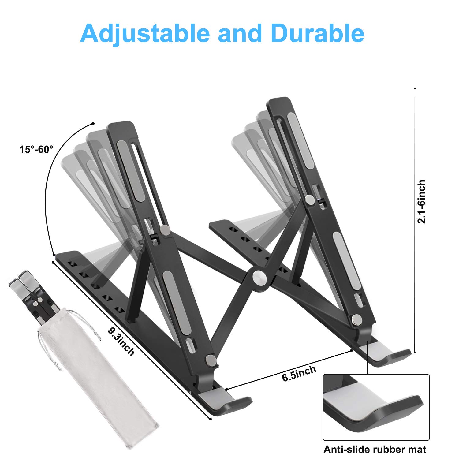 JARLINK Adjustable Laptop Stand, Foldable Aluminum Desktop Laptop Riser Compatible with MacBook Air Pro, HP, Lenovo, Dell, More Tablet (up to 15.6 inches), Black