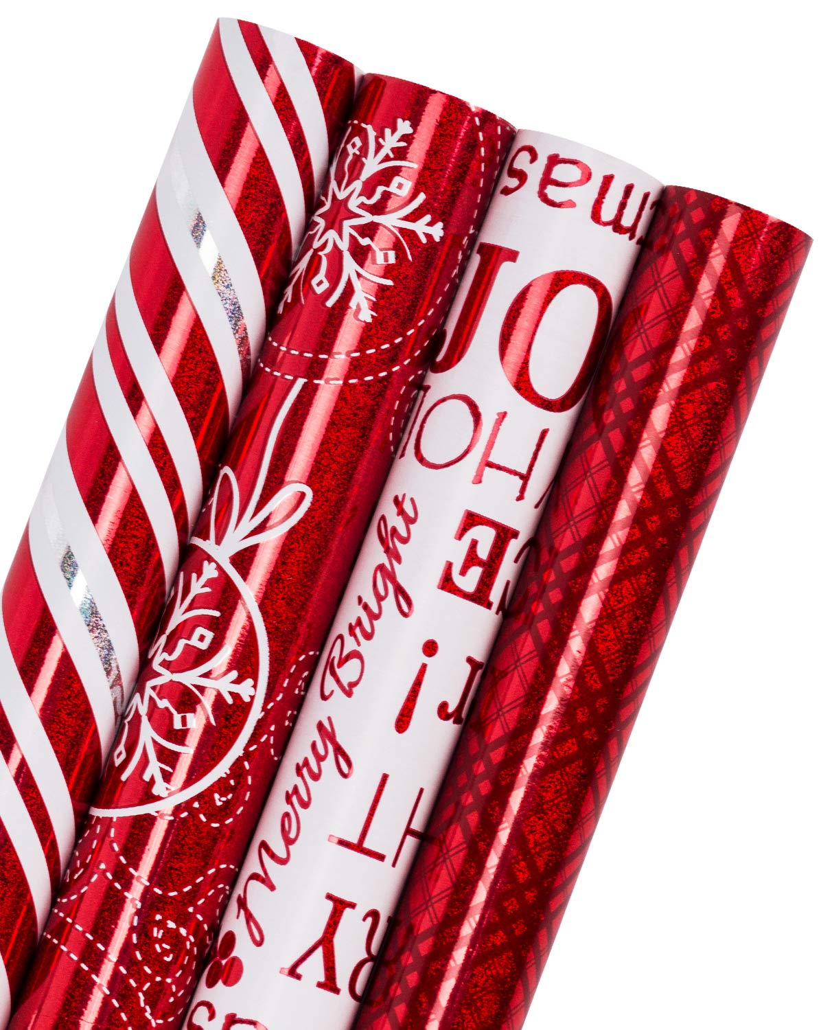 WRAPAHOLIC Christmas Wrapping Paper Roll - Red and White Christmas Design with Metallic Foil Shine - 4 Rolls - 30 inch X 120 inch Per Roll