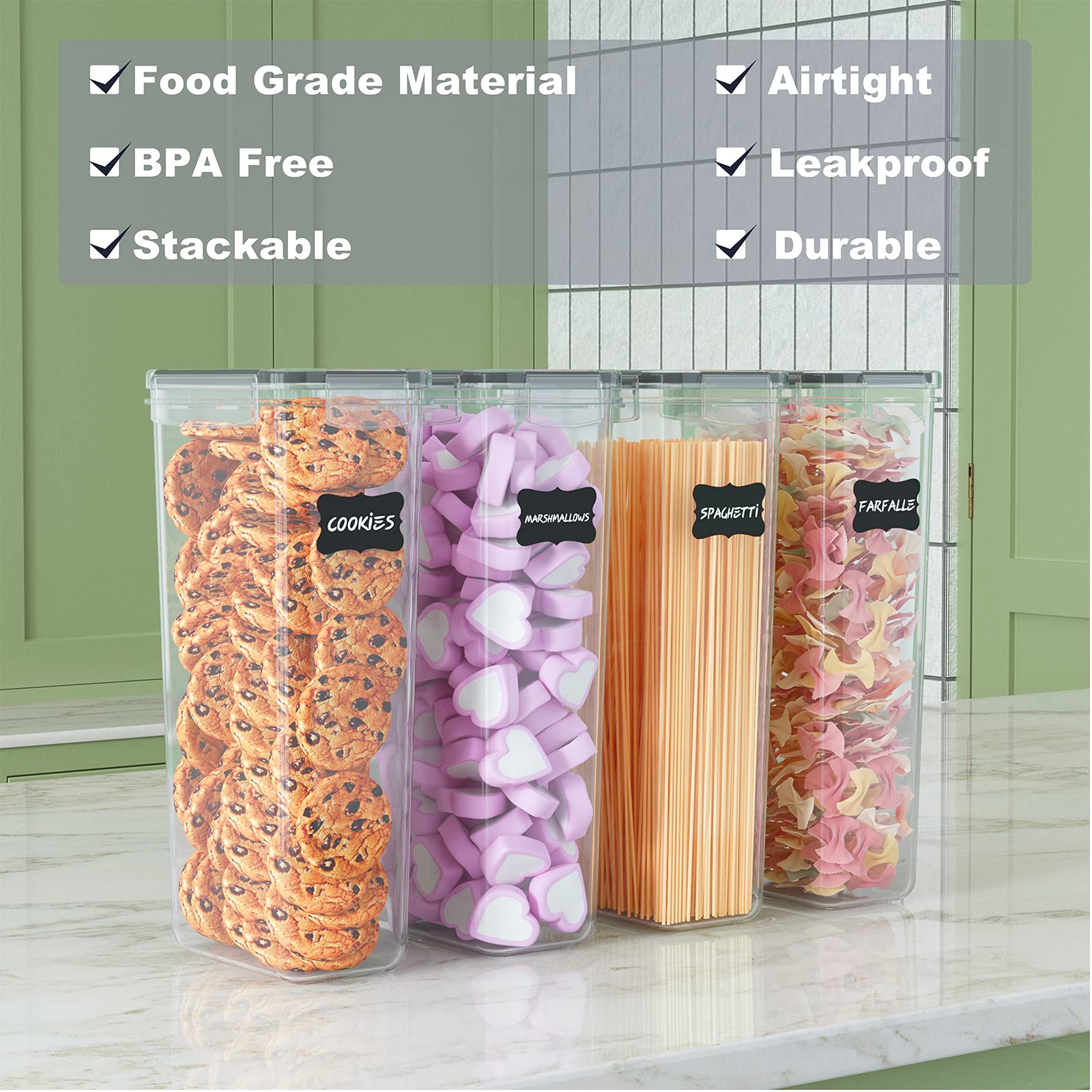 Pasta Containers, 2 Pk 2.8L Airtight Food Storage Containers, Spaghetti Containers for Pantry Organization and Storage, Kitchen Storage Containers for Noodles, Plastic Canisters with Durable Lids