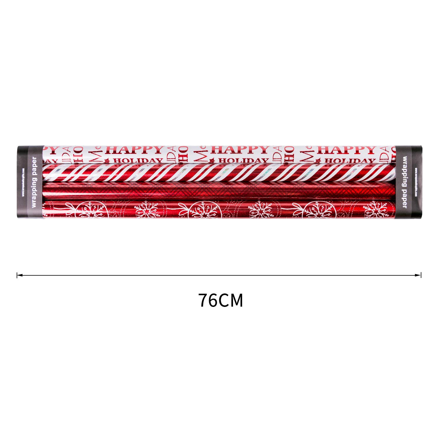 WRAPAHOLIC Christmas Wrapping Paper Roll - Red and White Christmas Design with Metallic Foil Shine - 4 Rolls - 30 inch X 120 inch Per Roll