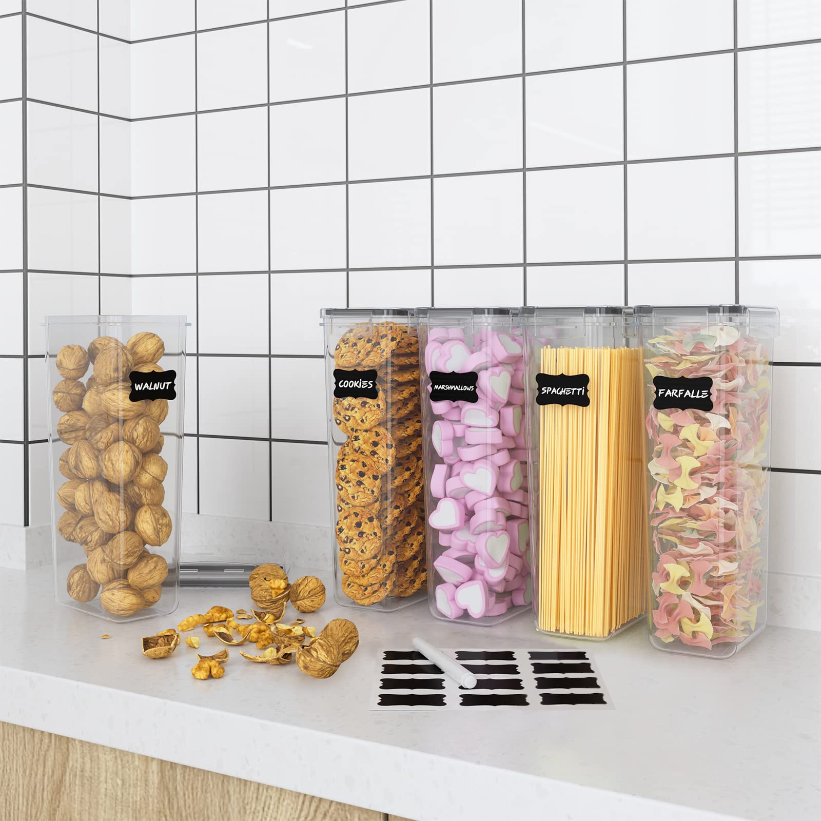 Pasta Containers, 2 Pk 2.8L Airtight Food Storage Containers, Spaghetti Containers for Pantry Organization and Storage, Kitchen Storage Containers for Noodles, Plastic Canisters with Durable Lids