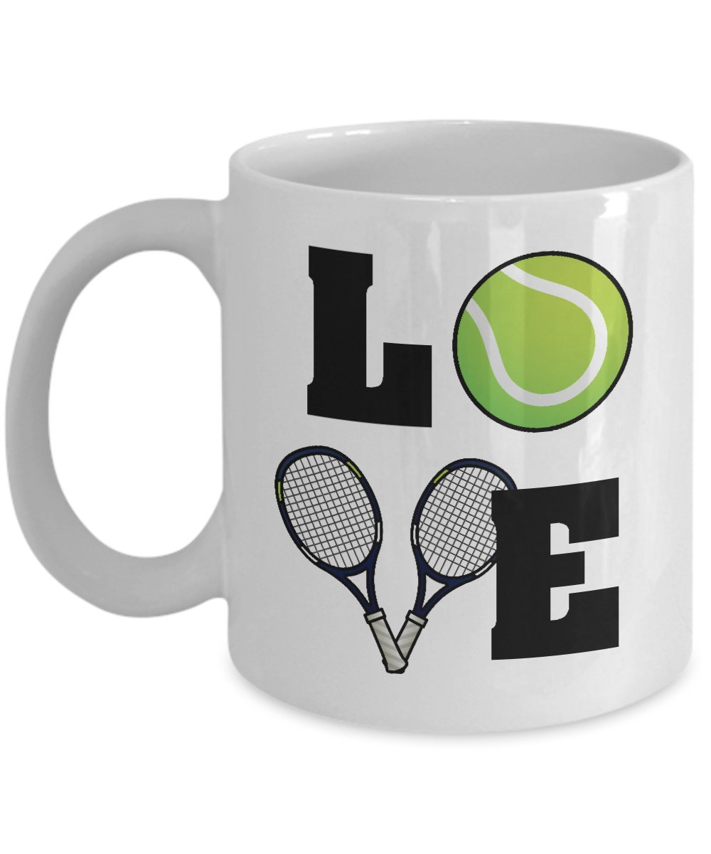 Love Tennis Ball and Racket Coffee & Tea Gift Mug, Gifts and Accessories for Men & Women Tennis Player (11oz)