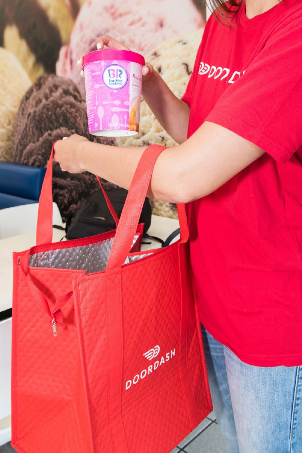 Doordash Red Insulated Large Shopping Tote for Groceries Food Delivery Driver Bag