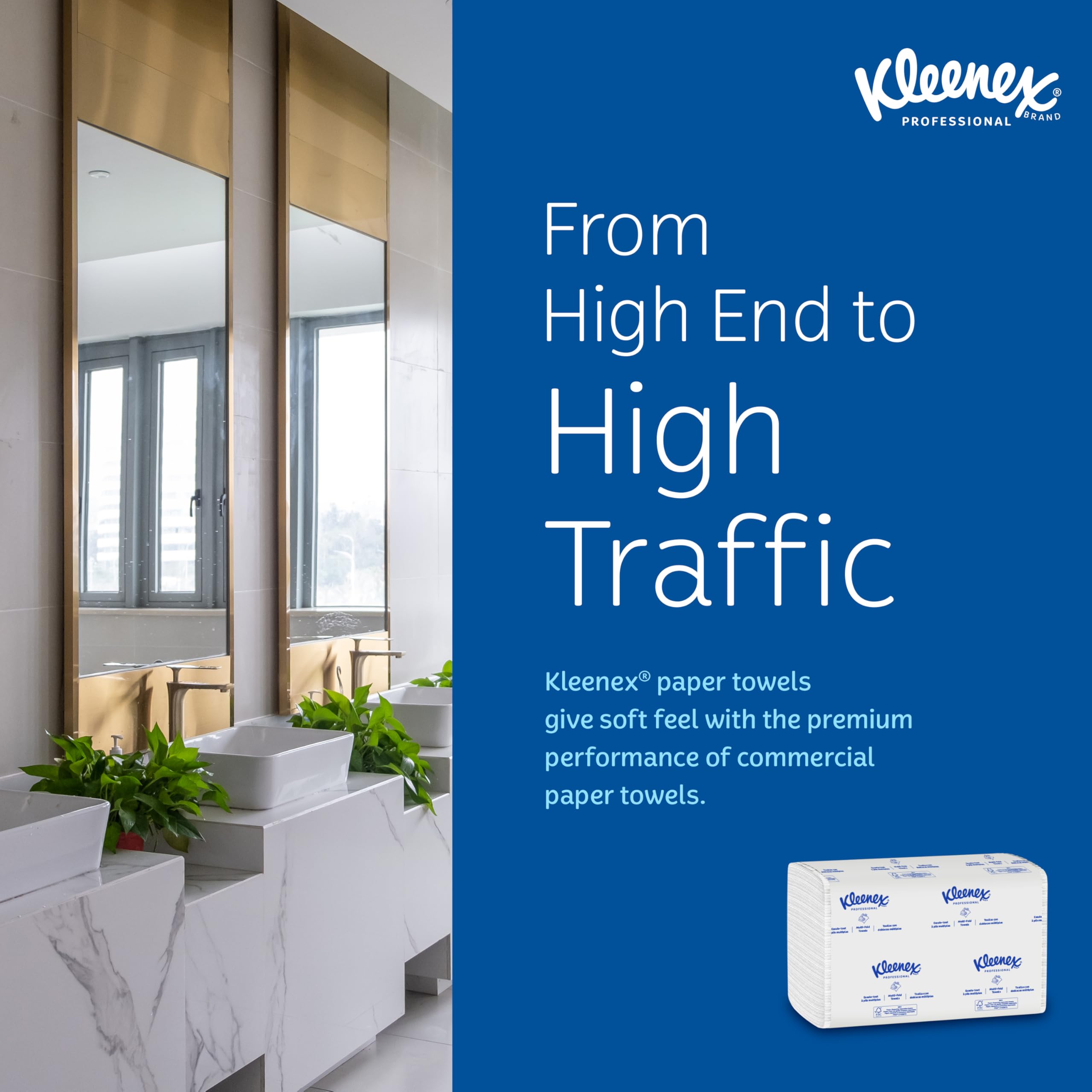 Kleenex Multifold Paper Towels (01890), White, 16 Packs / Case, 150 Tri Fold Paper Towels / Pack, 2,400 Towels / Case