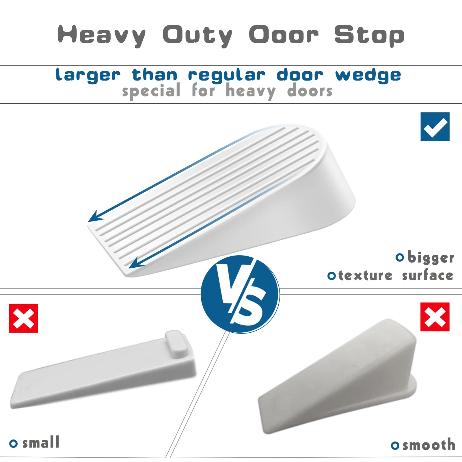 KOLAKO Door Stops, Rubber Door Stopper Wedge, Heavy Duty Extra Large Floor Doorstops for Bottom of Door, Security Big Door Stoppers Wall Protector, 2 Pack (White)