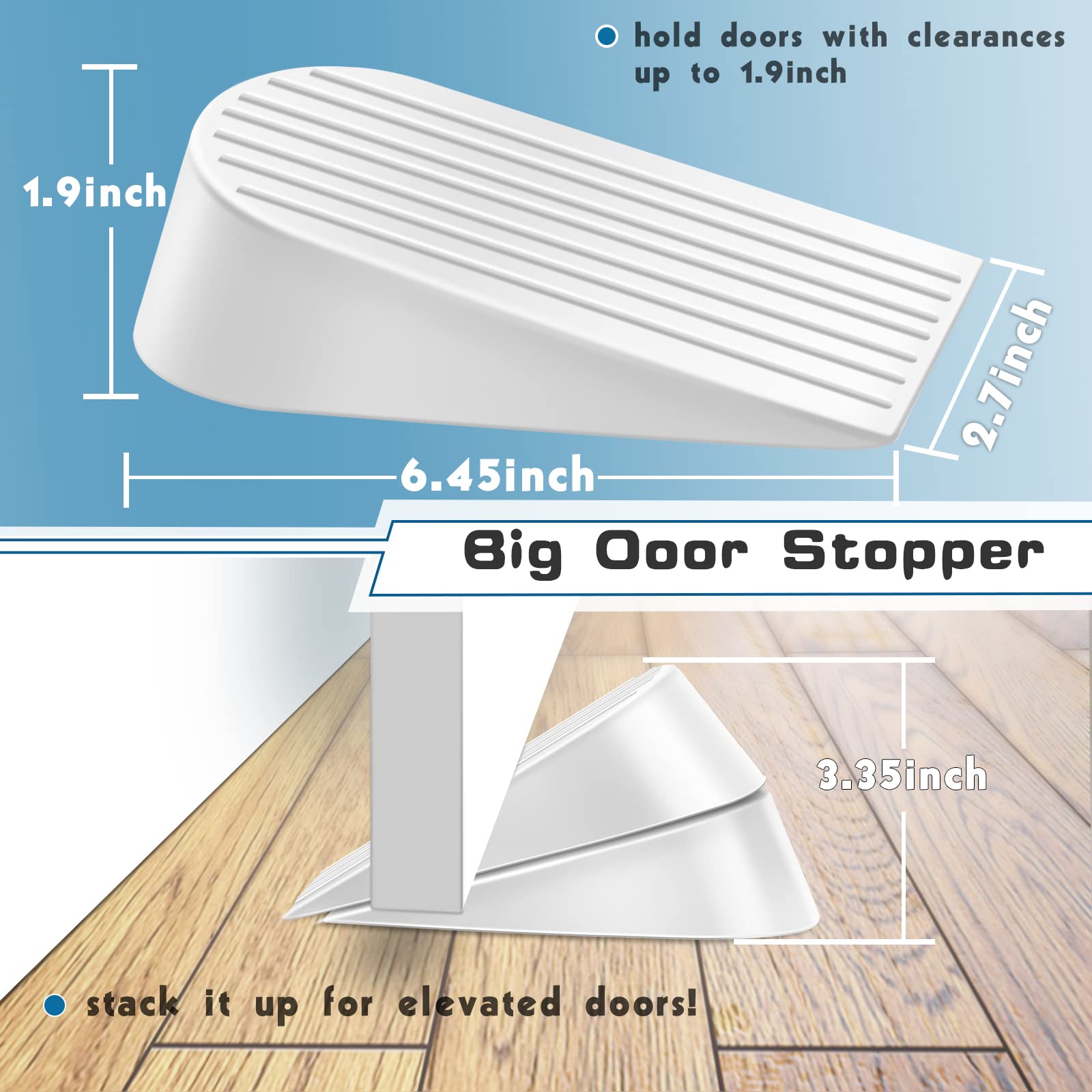 KOLAKO Door Stops, Rubber Door Stopper Wedge, Heavy Duty Extra Large Floor Doorstops for Bottom of Door, Security Big Door Stoppers Wall Protector, 2 Pack (White)