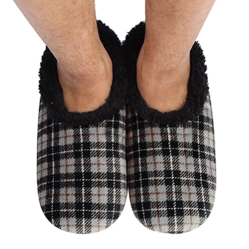 Snoozies Mens Velour Plaids - Mens Slippers - Grey - X-Large