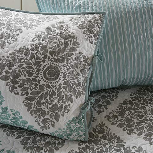Madison Park Daybed Cover Set - Double Sided Quilting Casual Design, All Season Bedding with Bedskirt, Matching Shams, Decorative Pillow, 75"x39", Diamond Aqua 6 Piece