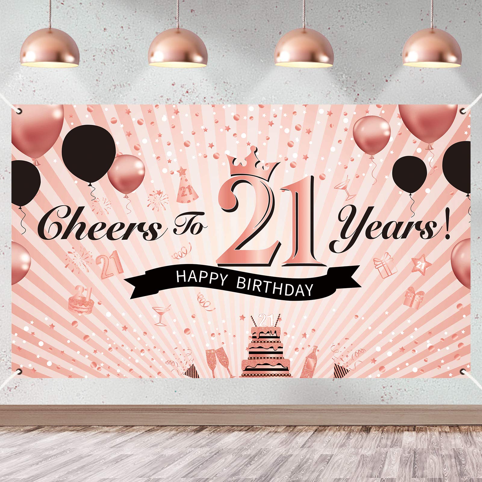 Luxiocio 21st Birthday Decorations for Women - Cheers to 21 Years Banner Backdrop - 21 Years Old Birthday Poster Background Party Supplies for Her(6 x 3.6ft, Rose Gold)