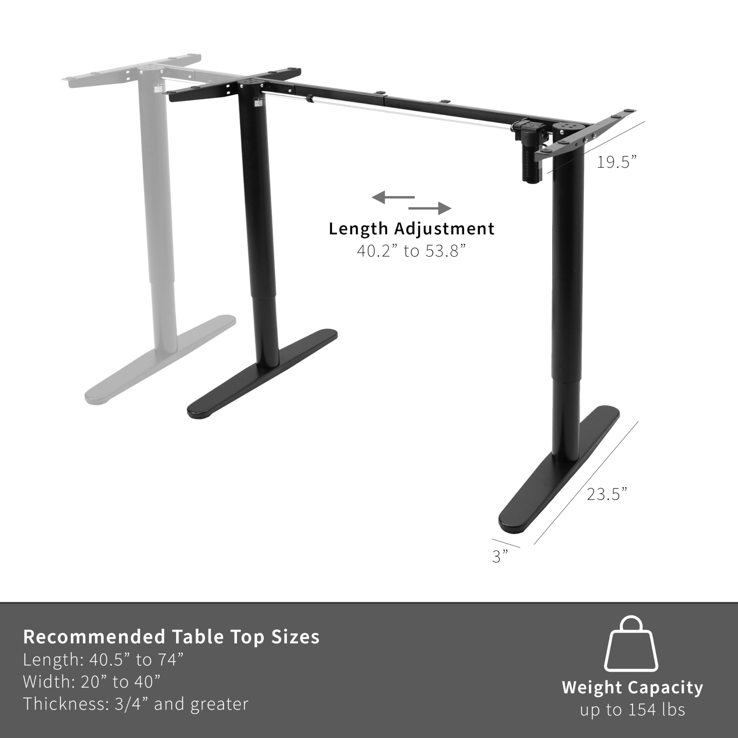 VIVO Compact Electric Stand Up Desk Frame for 39 to 80 inch Table Tops, Single Motor Ergonomic Standing Height Adjustable Base with Memory Controller, Black, DESK-E151EB