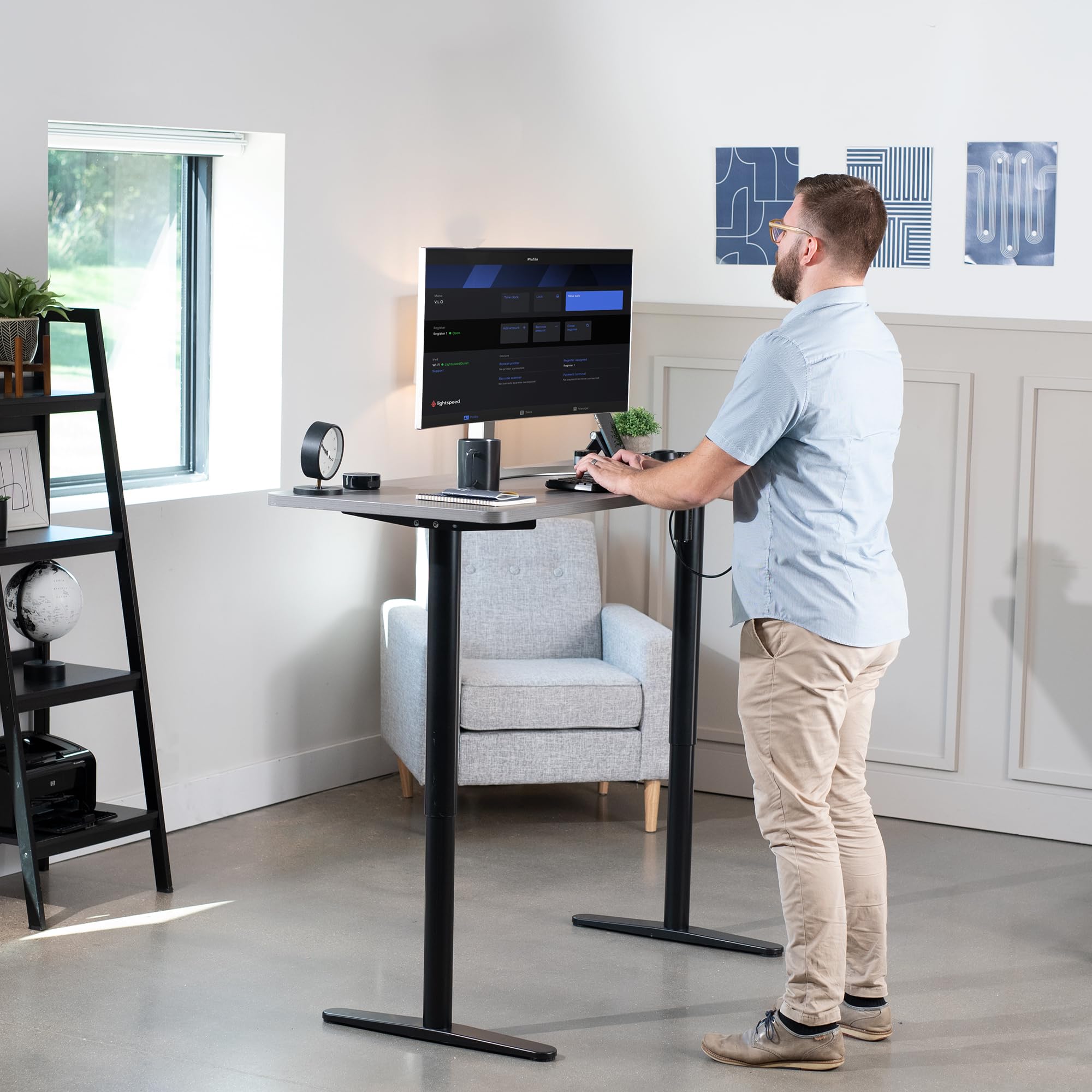 VIVO Compact Electric Stand Up Desk Frame for 39 to 80 inch Table Tops, Single Motor Ergonomic Standing Height Adjustable Base with Memory Controller, Black, DESK-E151EB