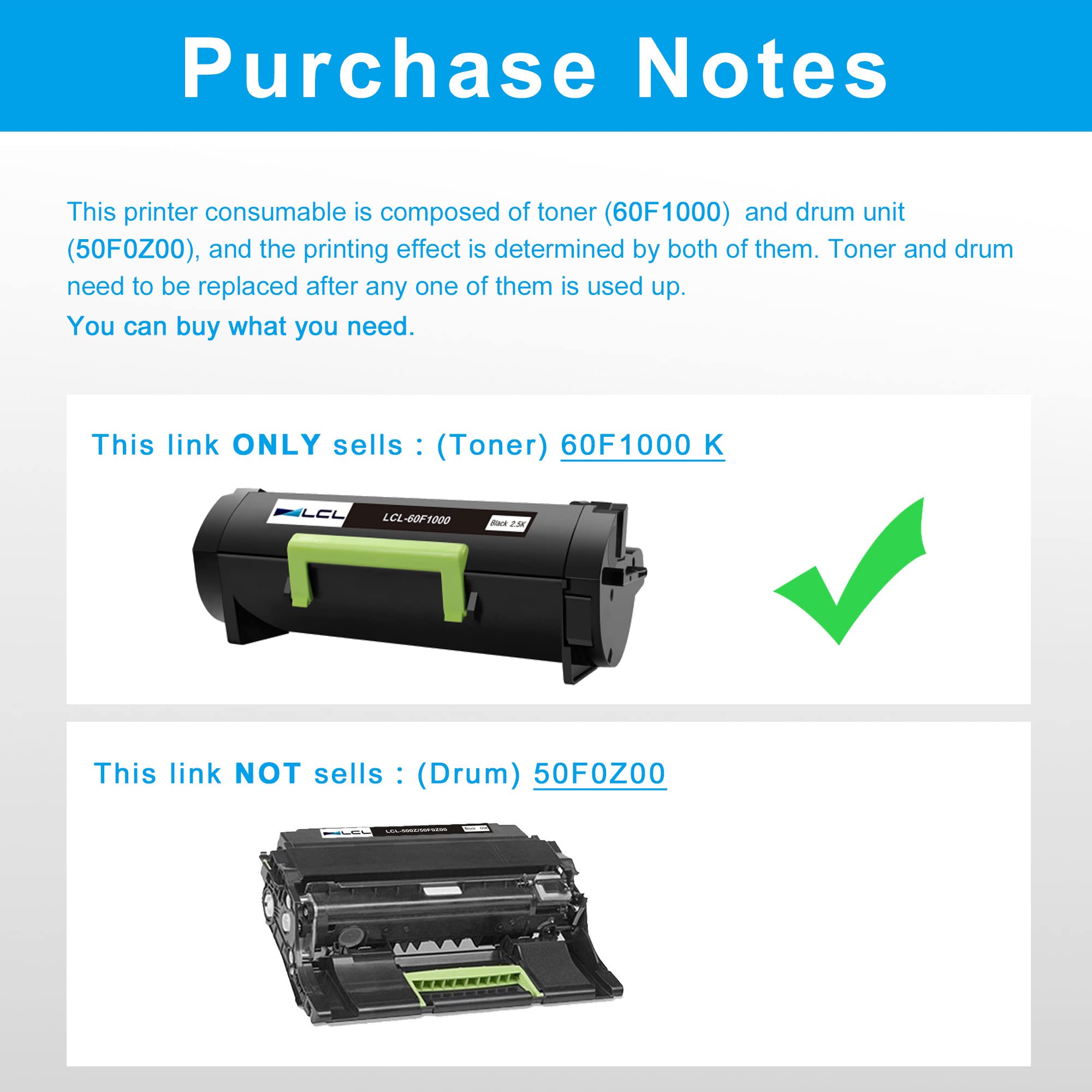 LCL Compatible Toner Cartridge Replacement for Lexmark 60F1000 601 MX510de MX511dte MX511dhe MX310dn MX410de MX511de MX610dw MX611de MX611dhe (1-Pack Black)