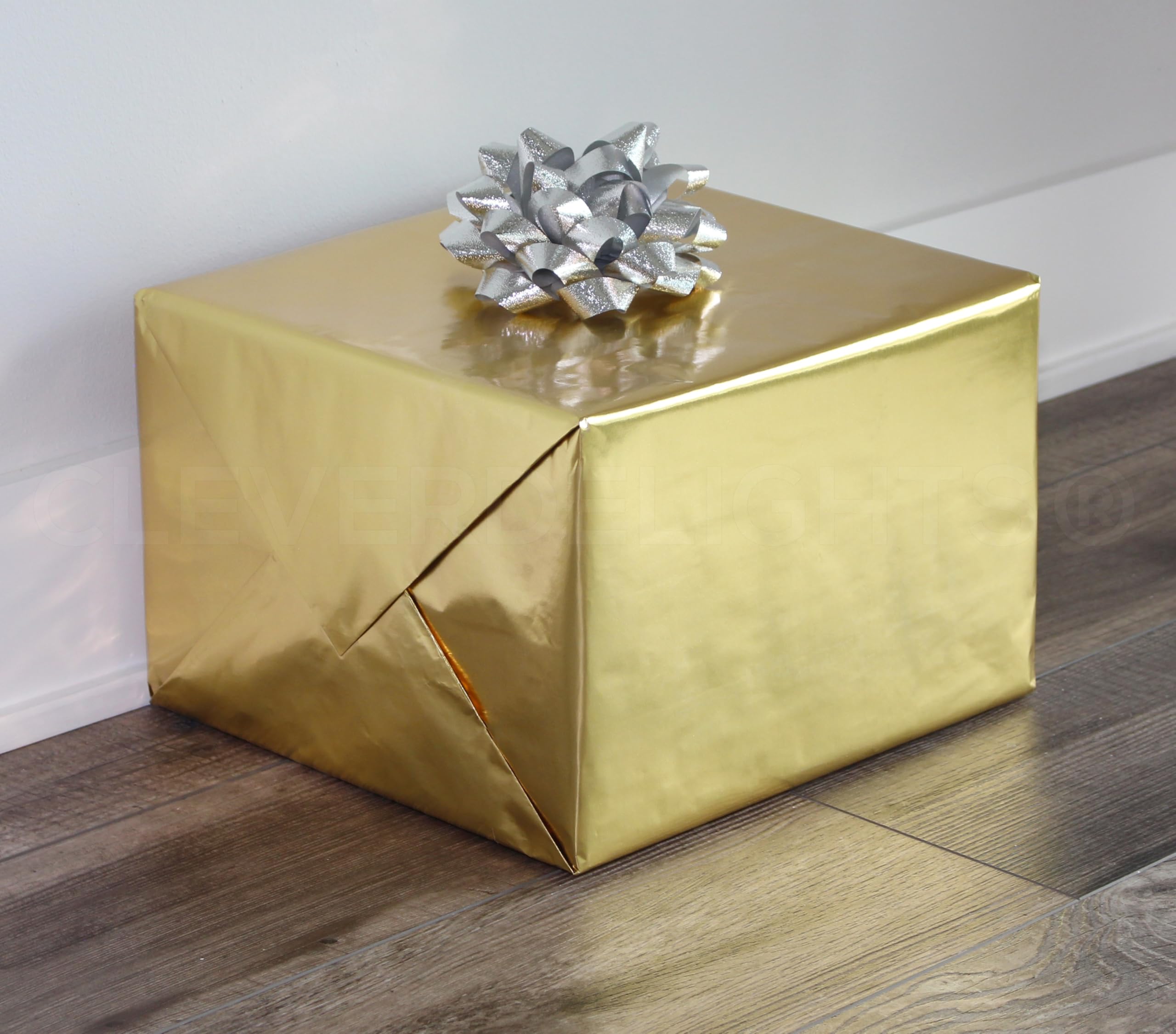 CleverDelights Metallic Gold Wrapping Paper - 30" x 300" JUMBO Roll - 62.5 Sq Ft - Shiny Premium Gift Wrap Paper