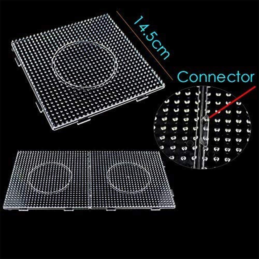 H&W 4PCS 5mm Fuse Beads Boards, Large Clear Pegboards Kits, with Gift 4 Lroning Paper (WA3-Z1)