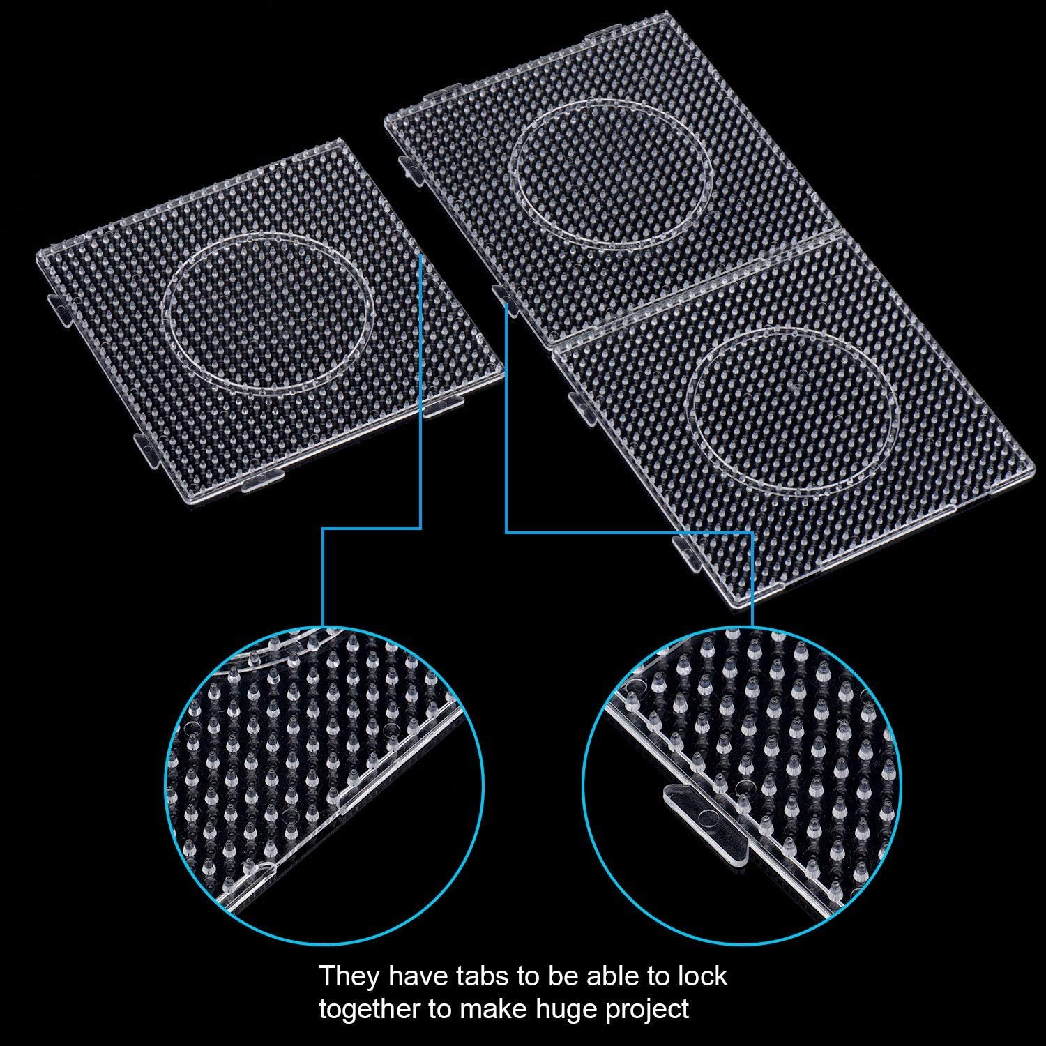 H&W 4PCS 5mm Fuse Beads Boards, Large Clear Pegboards Kits, with Gift 4 Lroning Paper (WA3-Z1)