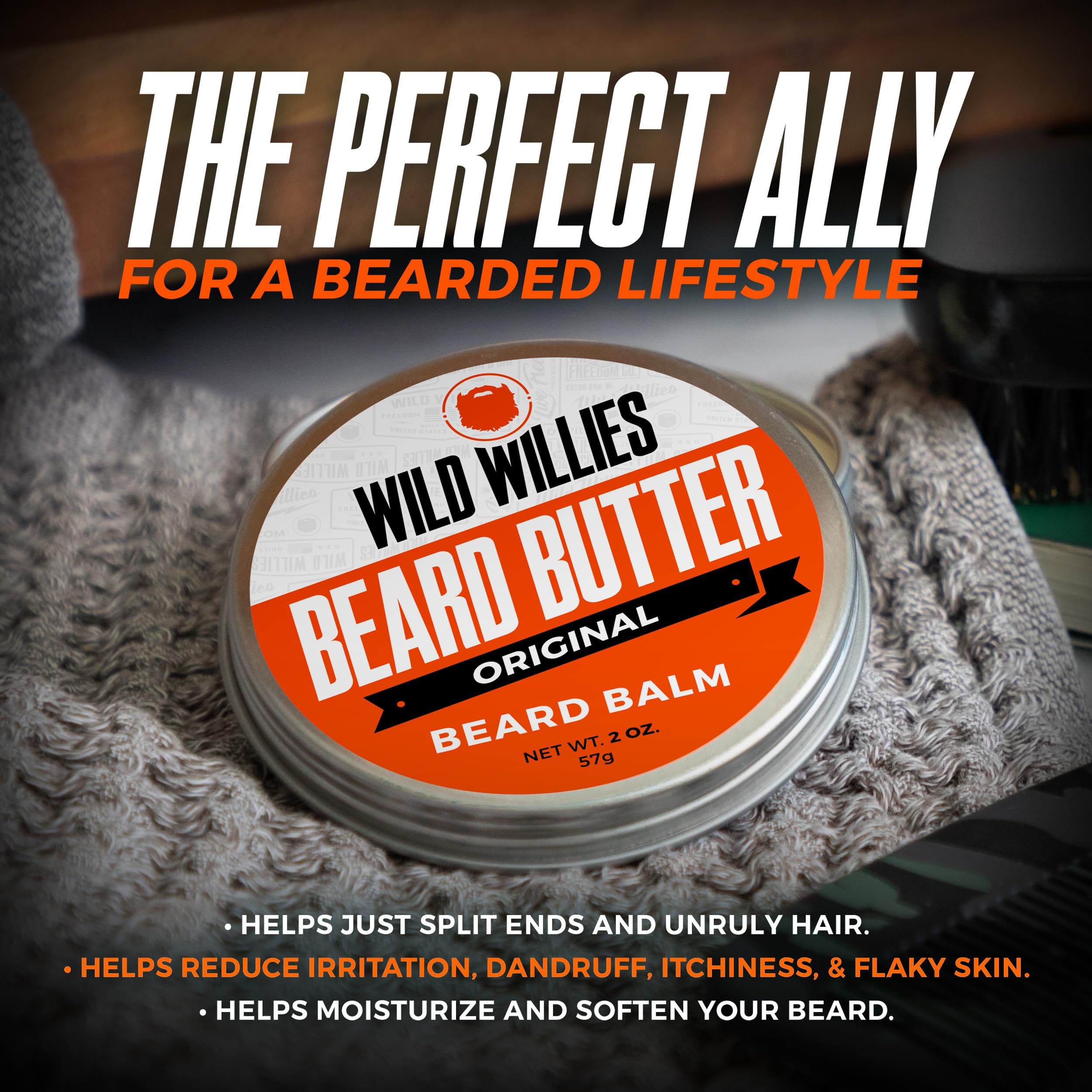 Premium Beard Balm Leave-in Conditioner by Wild Willies - Natural, Organic Ingredients & Essential Oils Promote Fast Beard Growth, Removes Itch & Dandruff - Beard Butter Restores Moisture - 2 Oz