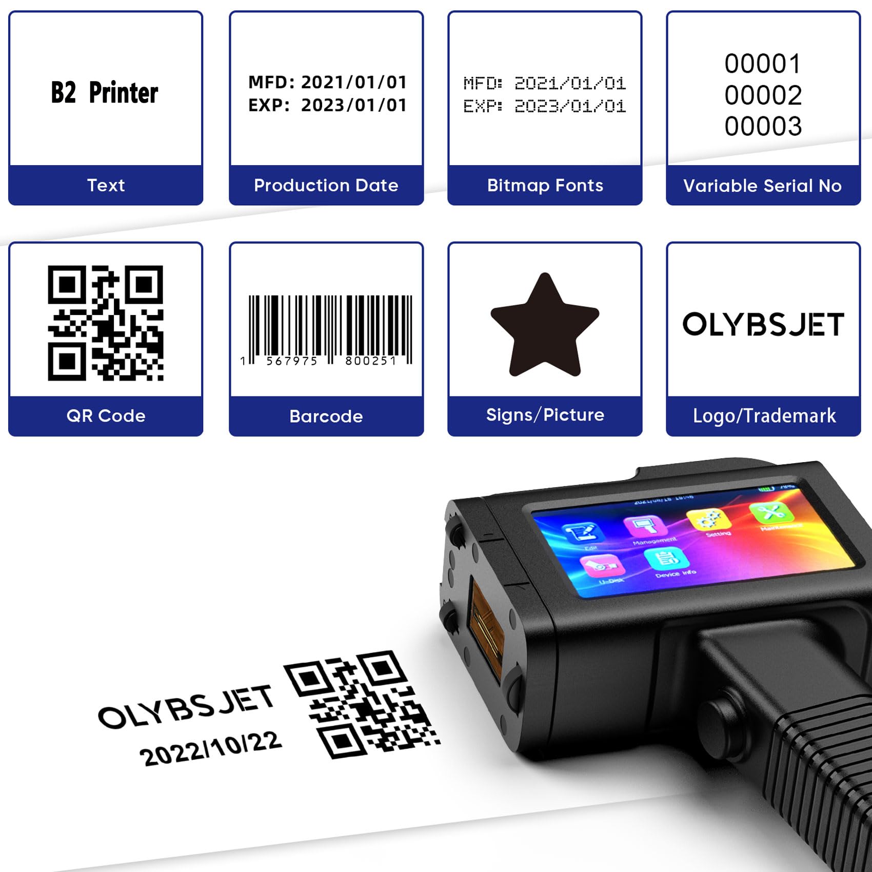 BT-2580P OLYBSJET Original Solvent Fast Dry Ink Cartridge Replacement for Handheld Inkjet Printer BT-HH6105B2 and BT-HH6105B3