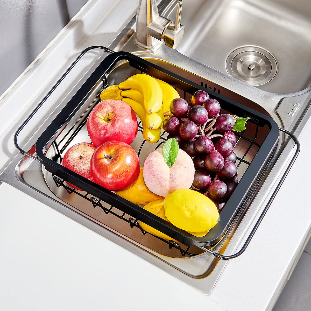 BRWINASLL Dish Rack in Sink Dish Drying Rack Rustproof Expandable Dish Rack Over with Untensil Holder Stainless Steel Sink Drying Rack for Kitchen Countertop