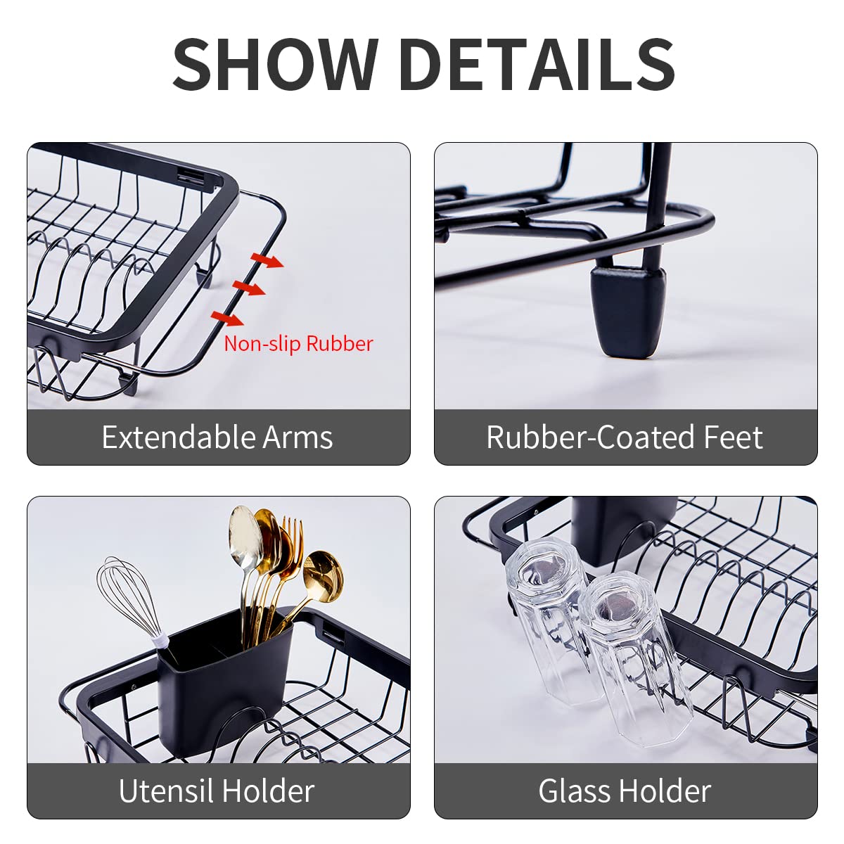 BRWINASLL Dish Rack in Sink Dish Drying Rack Rustproof Expandable Dish Rack Over with Untensil Holder Stainless Steel Sink Drying Rack for Kitchen Countertop