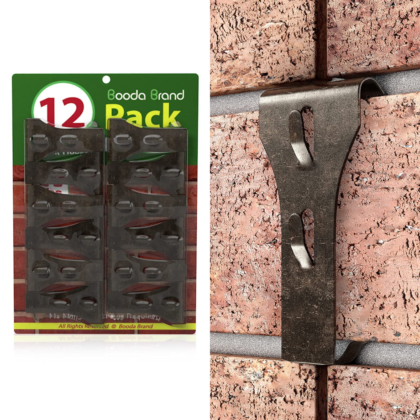 Brick Hook Clips (4 Pack) for Hanging Outdoors, Brick Hangers Fits Standard Size Brick 2-1/4" to 2-3/8" in Height, Heavy Duty Brick Wall Clips Siding Hooks for Hanging No Drill and Nails