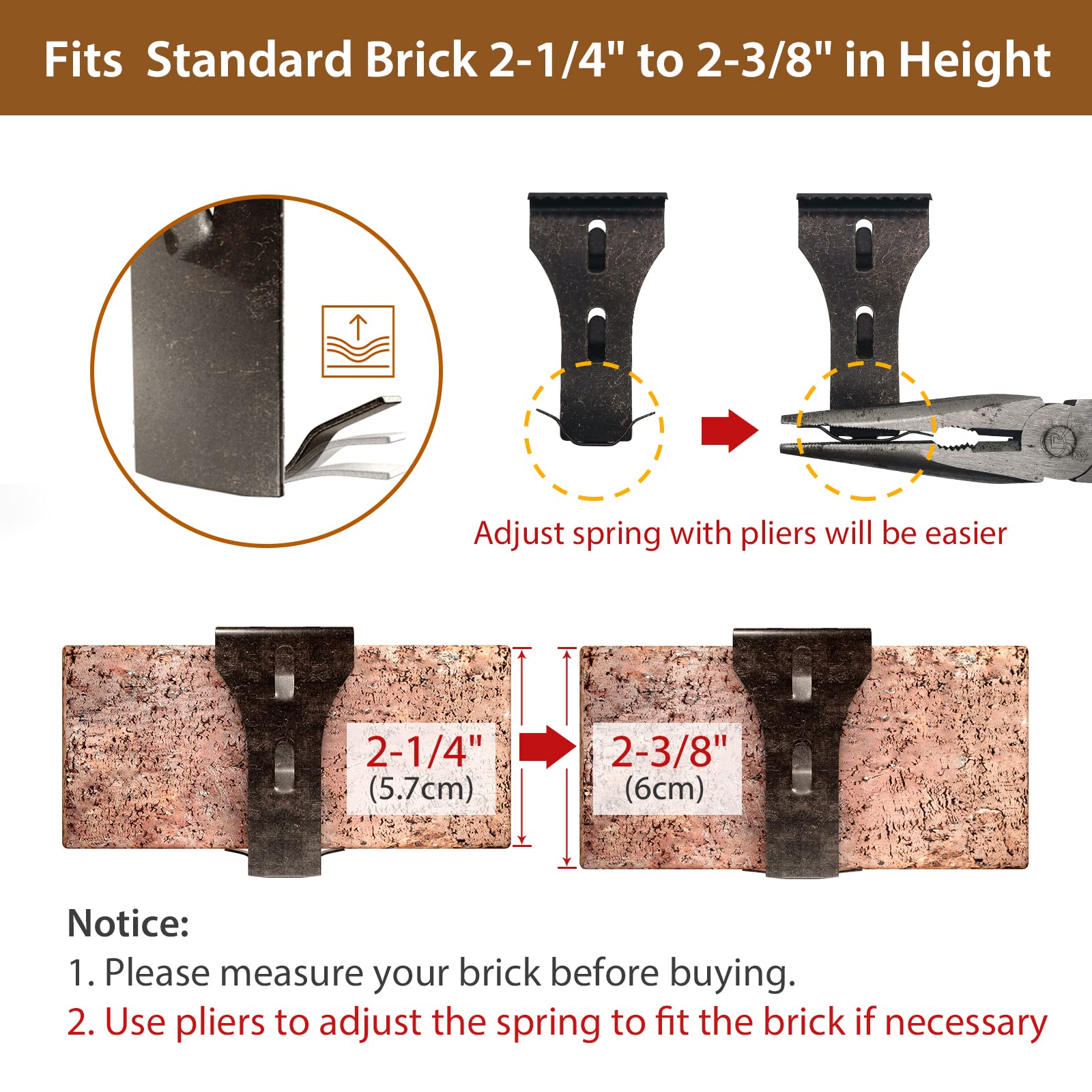 Brick Hook Clips (4 Pack) for Hanging Outdoors, Brick Hangers Fits Standard Size Brick 2-1/4" to 2-3/8" in Height, Heavy Duty Brick Wall Clips Siding Hooks for Hanging No Drill and Nails
