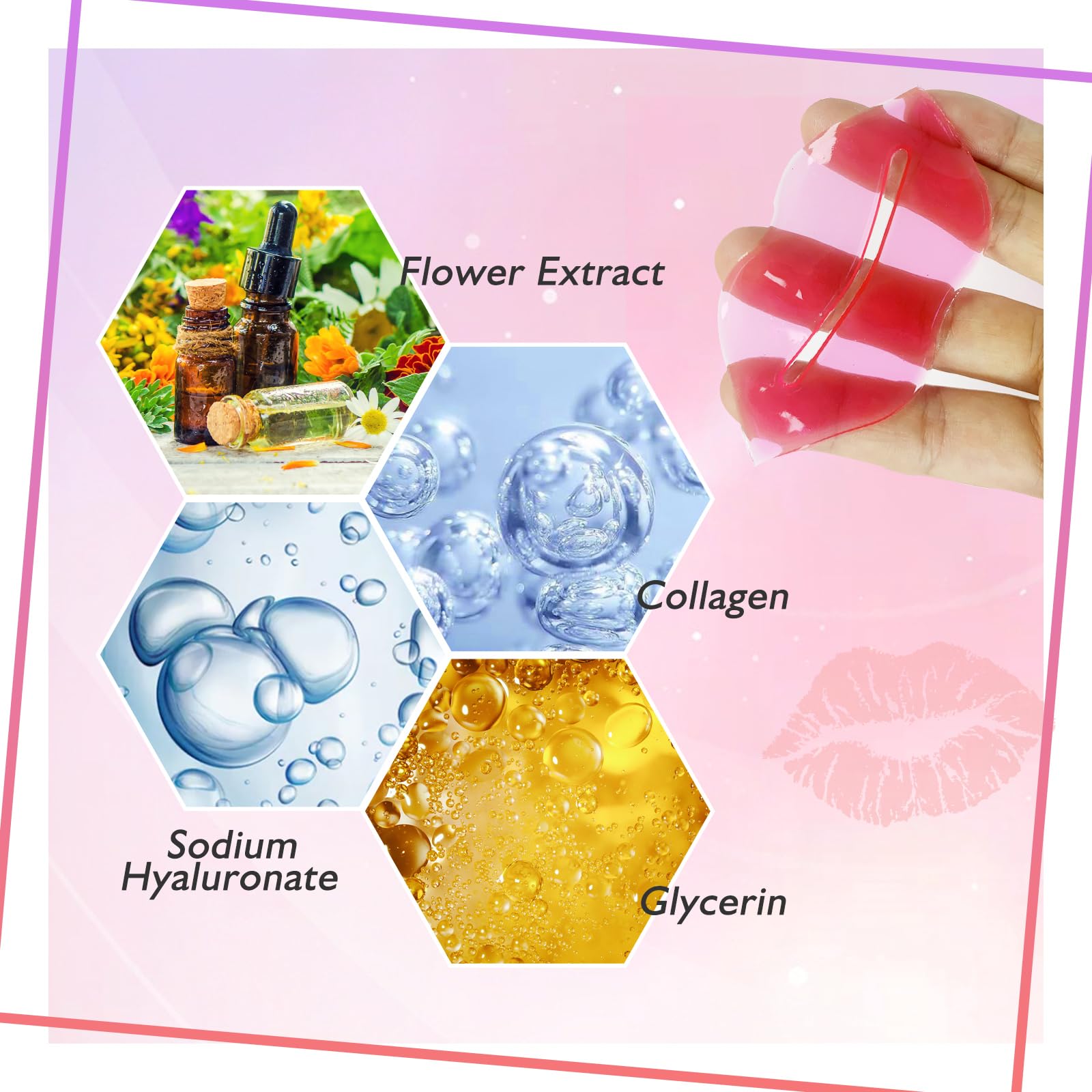 Adofect 30 Pieces Collagen Crystal Lip Masks, Collagen Lip Pads Great for Moisturizing, Remove Dead Skin, Anti Chapped & Anti-Aging and Plump Your Lips, Pink