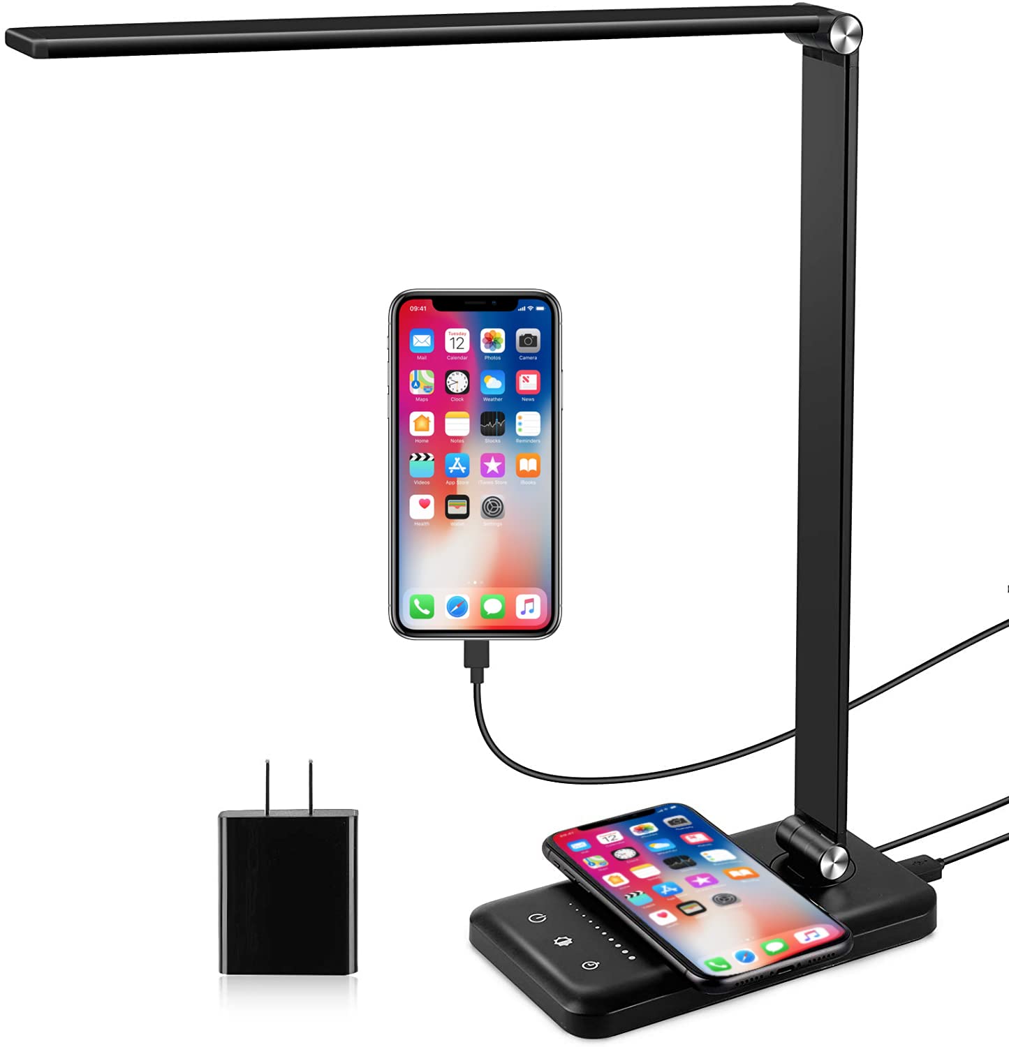 Enwar LED Desk Lamp| Multifunctional Touch Lamp| Wireless Charging Pad| 5 Lighting Modes with 5 Brightness Levels| Touch Control Dimmer |30/60 min Timer| Desk Lights for Home, Office, Bedroom